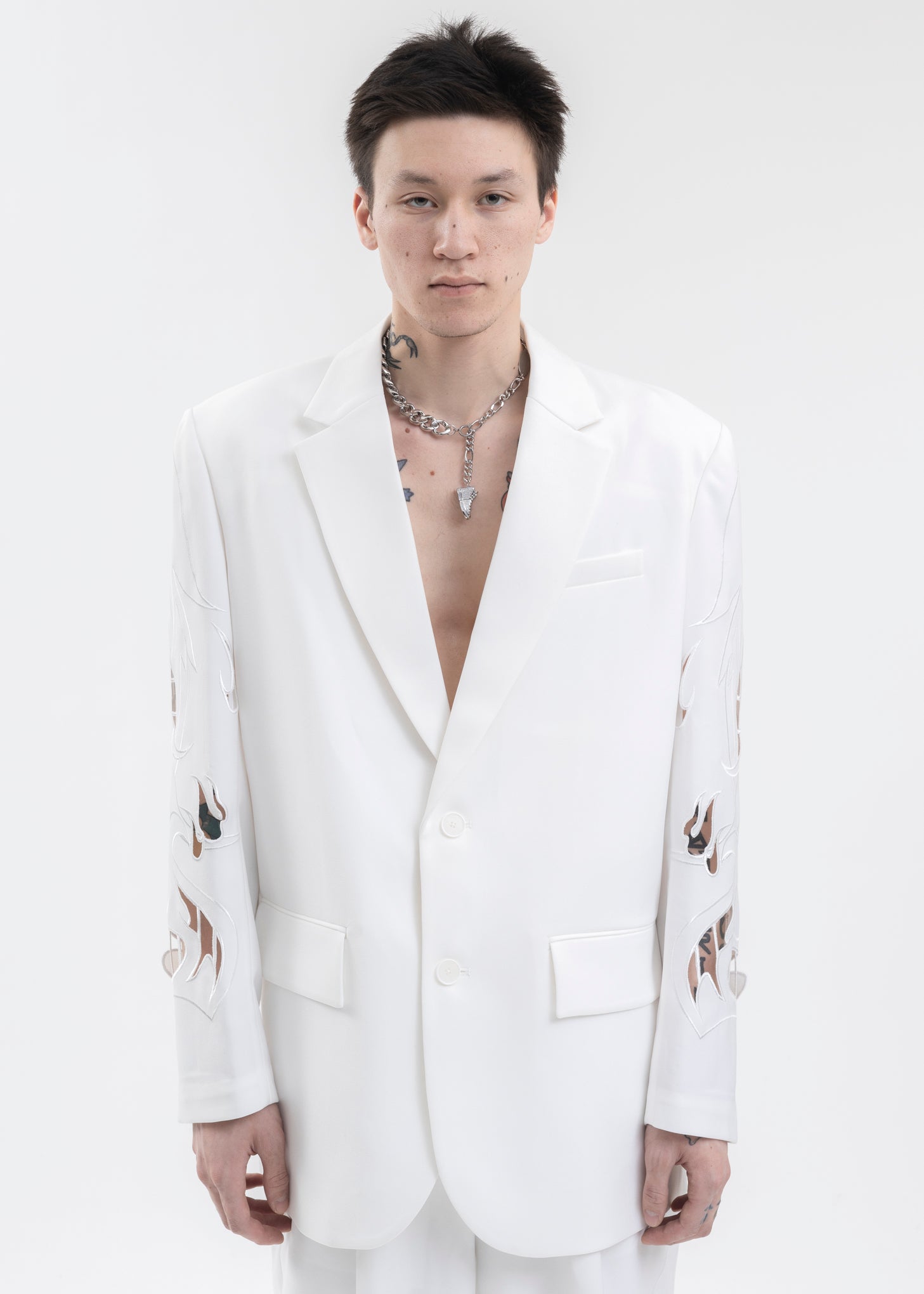 WHITE PHOENIX CUT-OUT EMBROIDERED BLAZER – 017 Shop