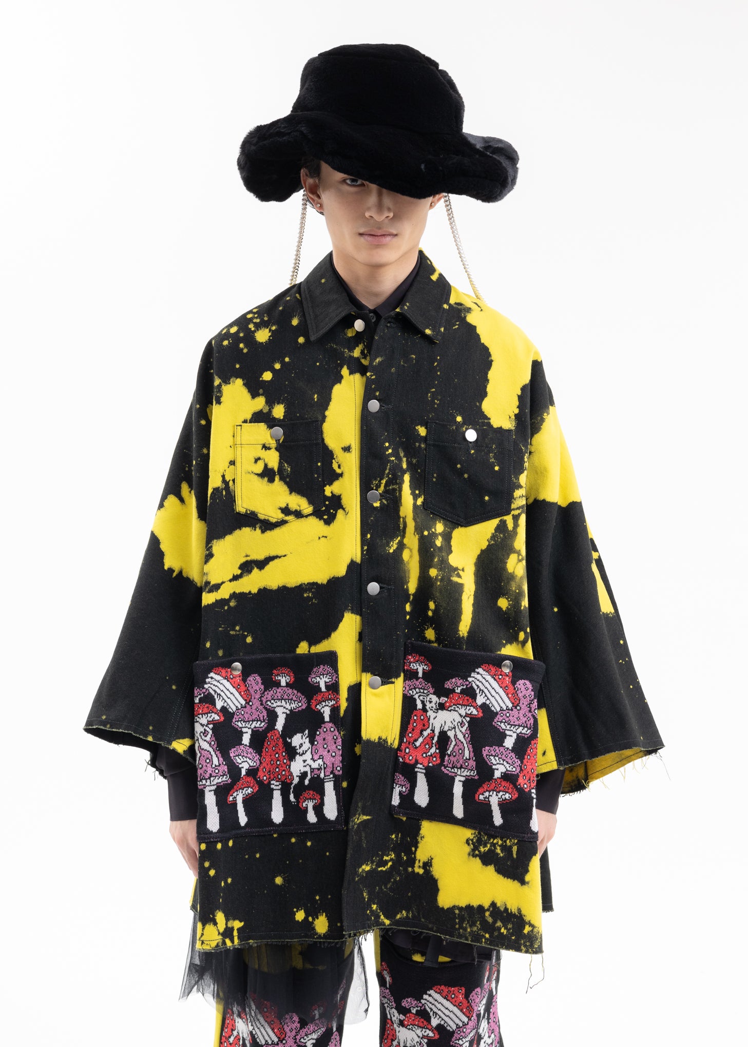 Black × Yellow Dye Poisonous Mushroom Denim Jacket – 017 Shop