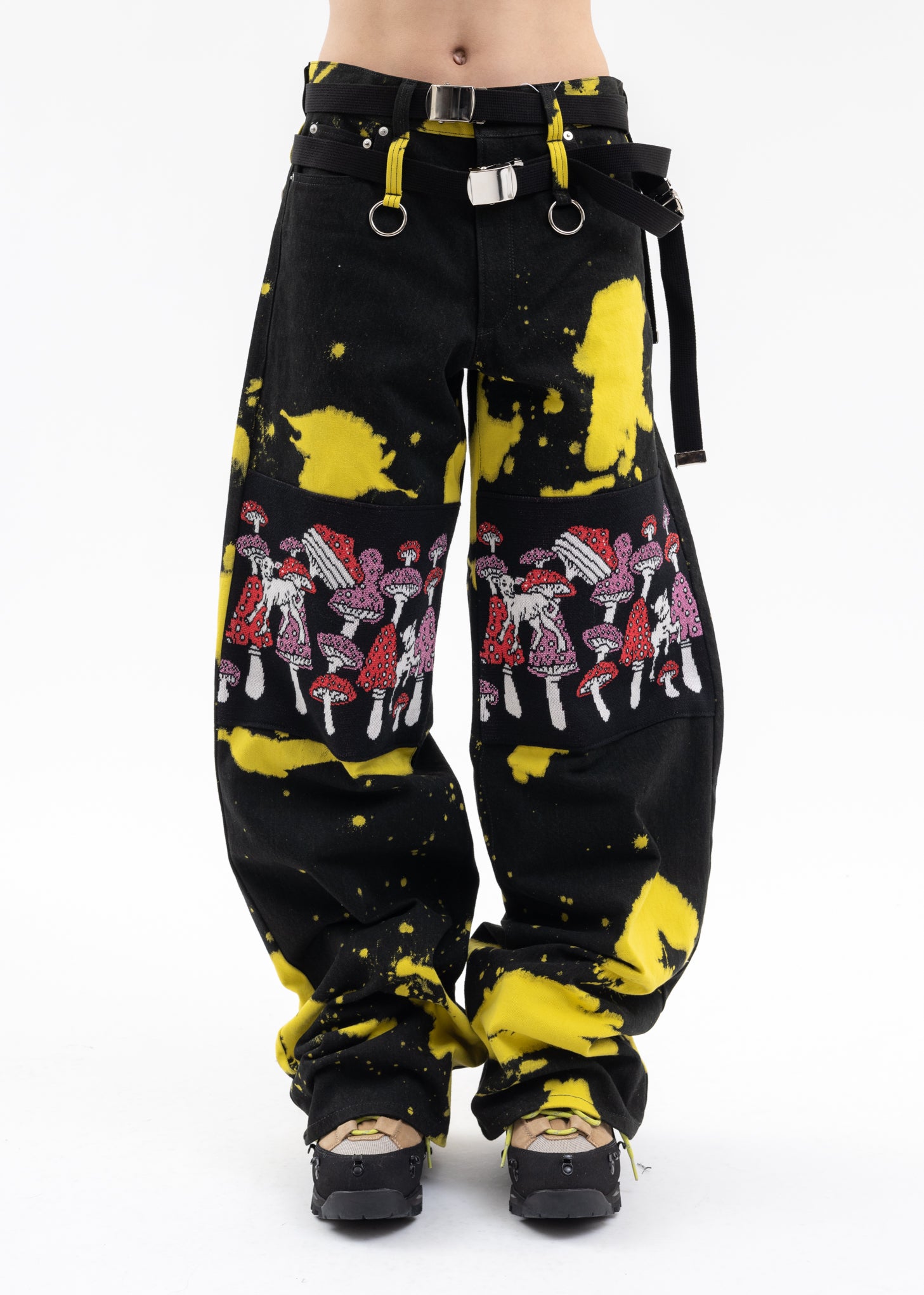 Black × Yellow Dye Poisonous Mushroom Denim Pants – 017 Shop