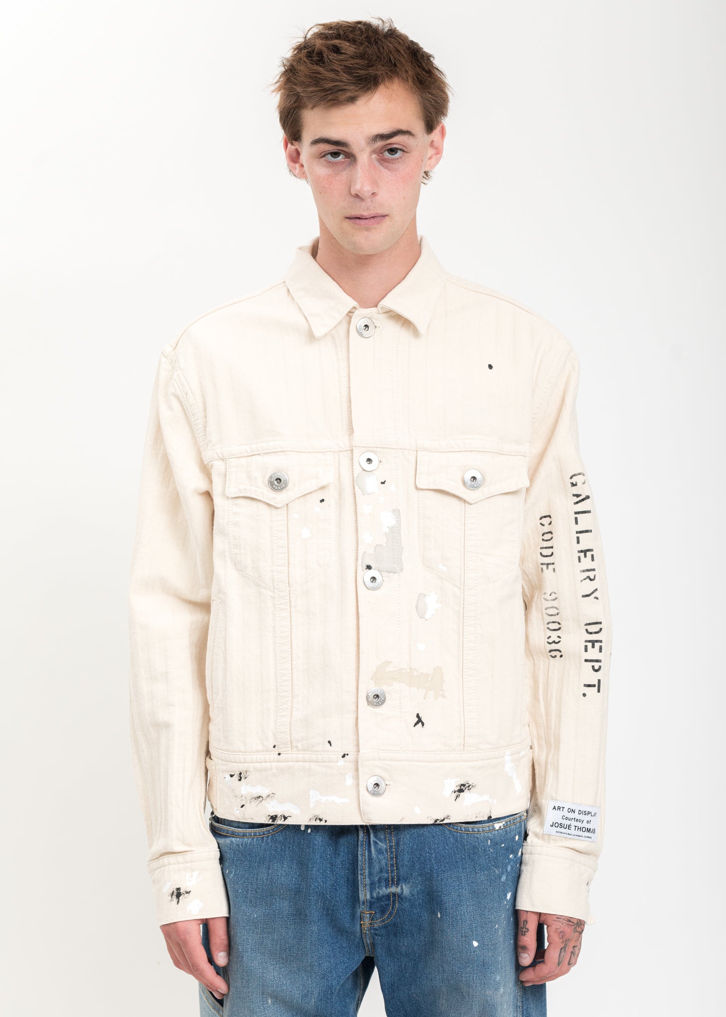 White Denim Jacket With Paint Marks – 017 Shop