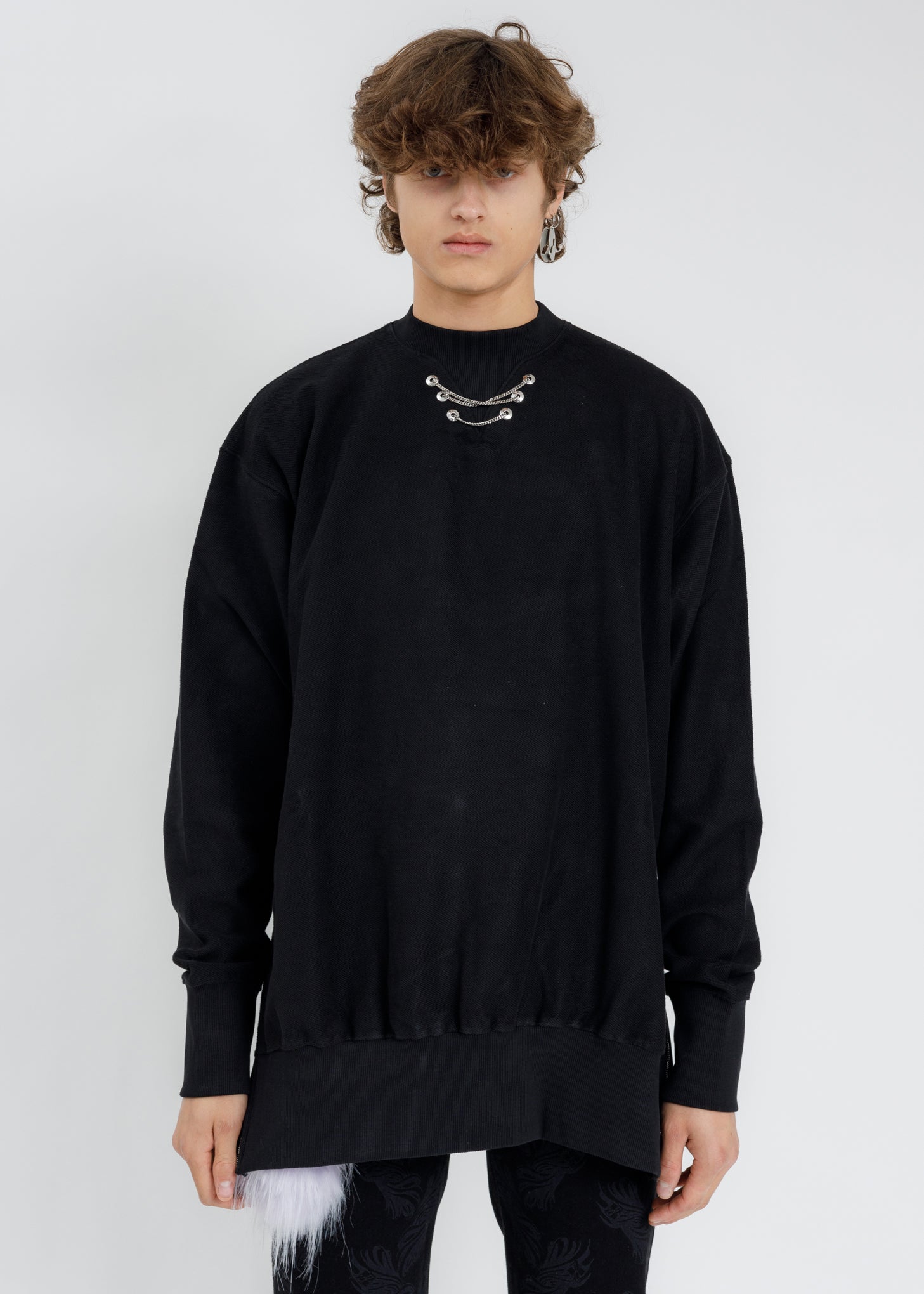Black Side Zip UP Necklace Sweatshirt – 017 Shop