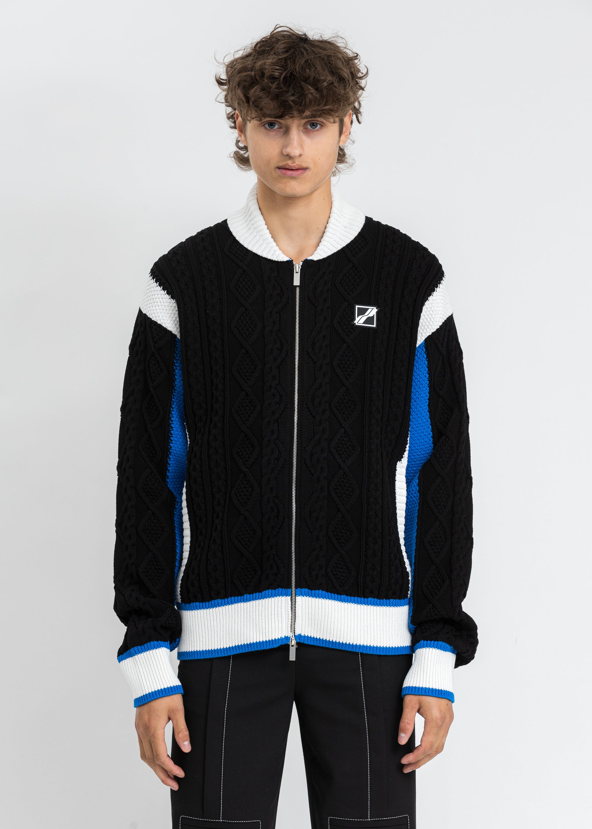 Blue CAR Jacquard Patched Cable Knit Jacket – 017 Shop