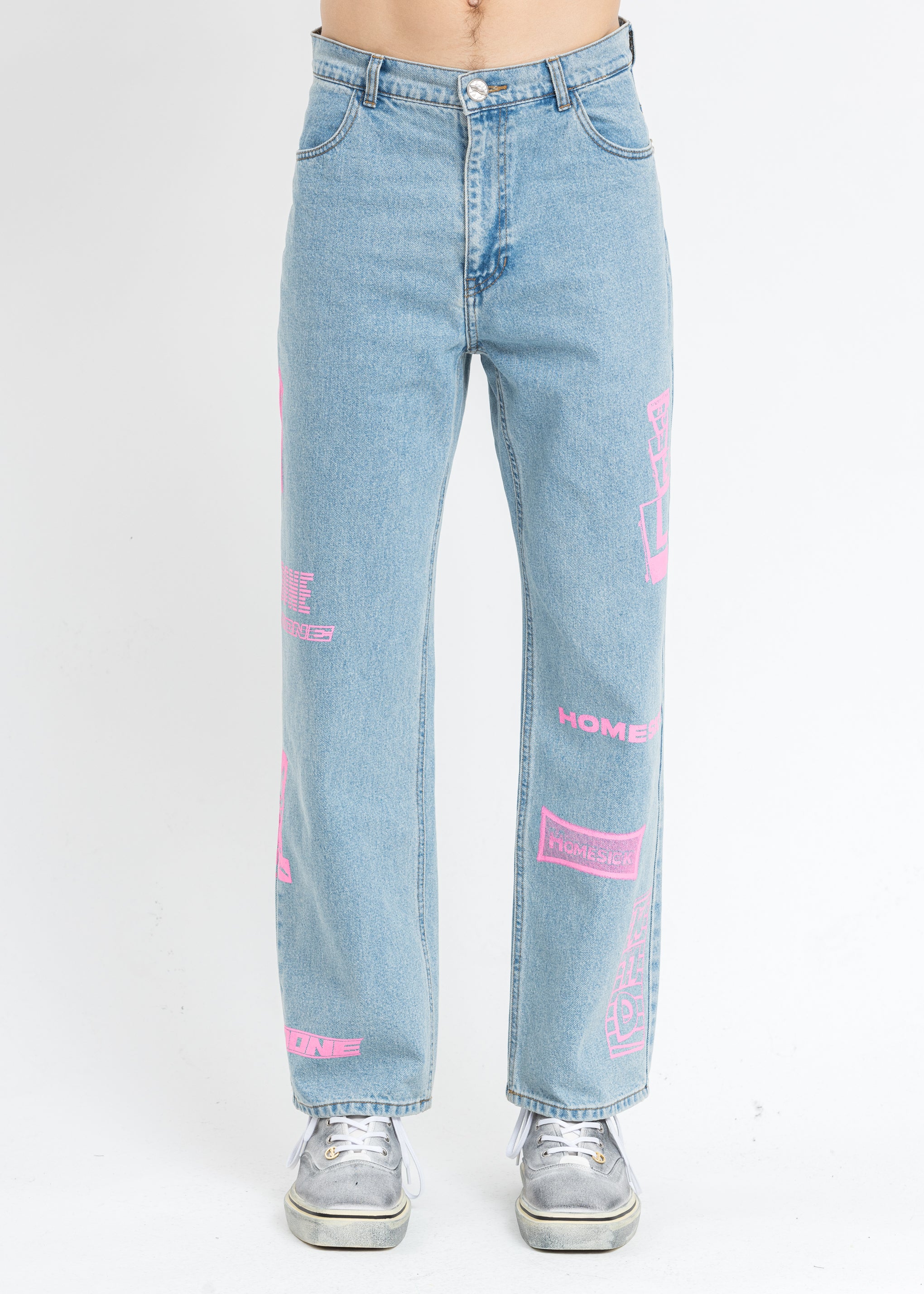 Blue Neon Logo Denim Pants – 017 Shop