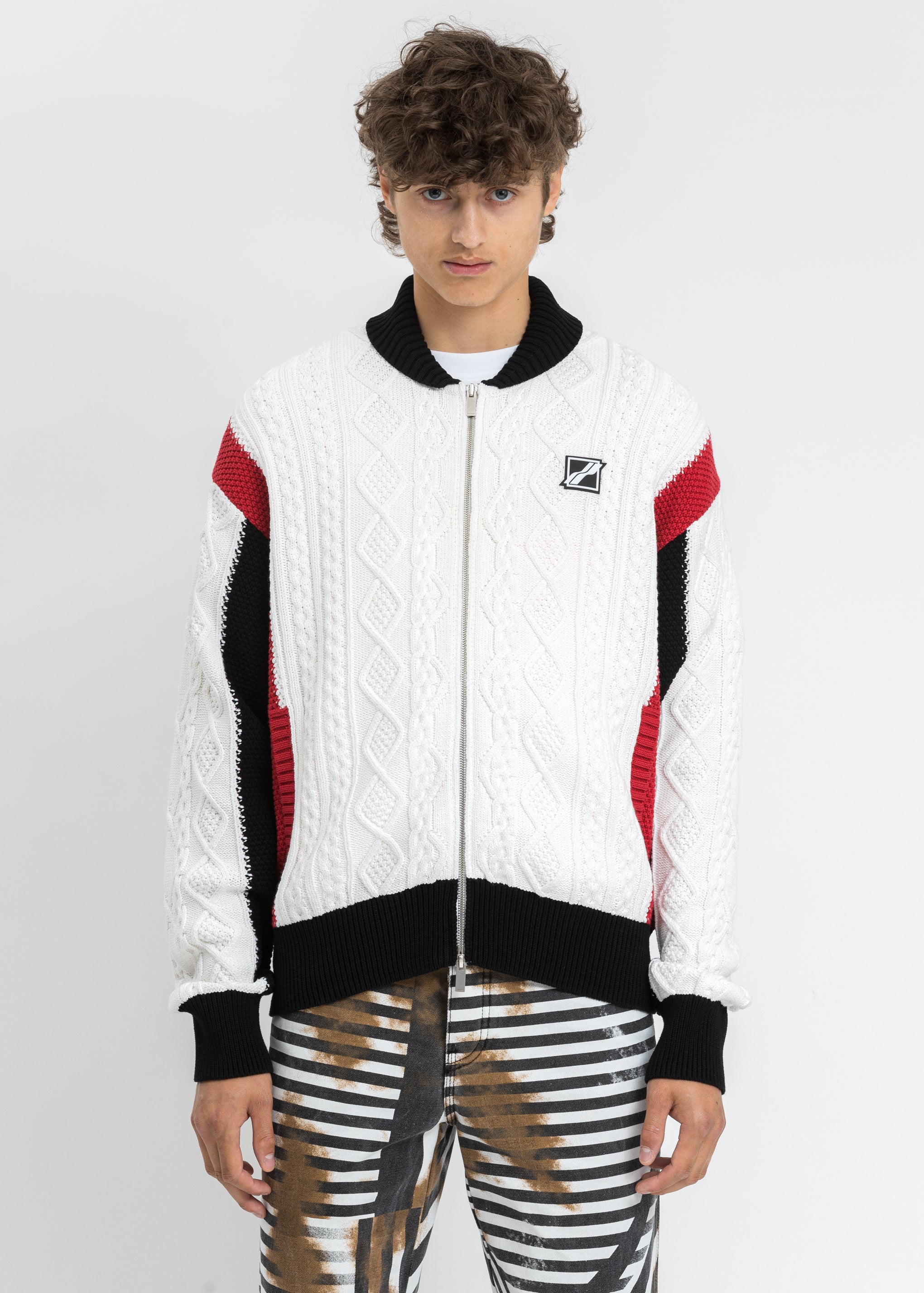 Red SPADE Jacquard Patched Cable Knit Jacket – 017 Shop