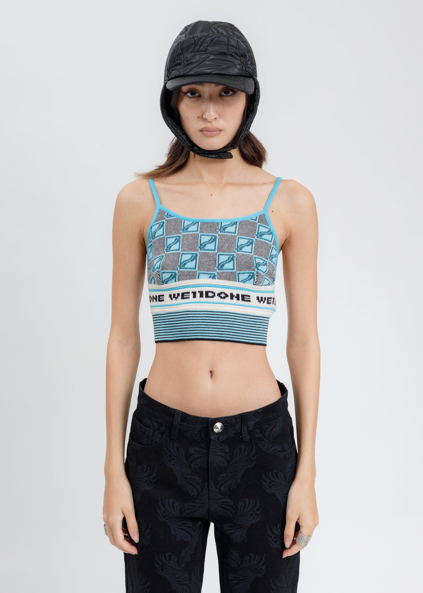 Sky All Over Logo Stripe Bra Top – 017 Shop