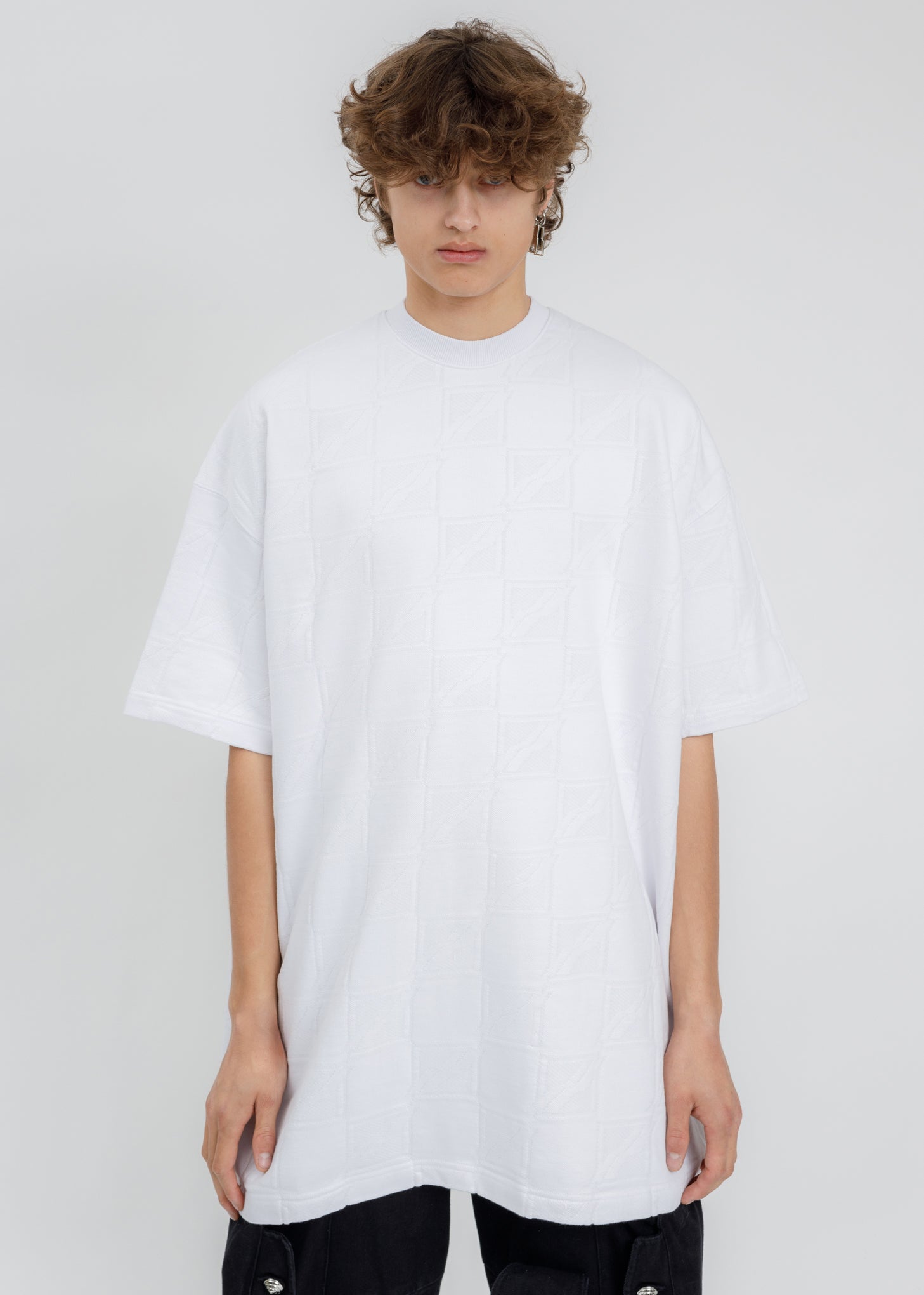White Oversized All Over Jacquard Zurry T-Shirt – 017 Shop