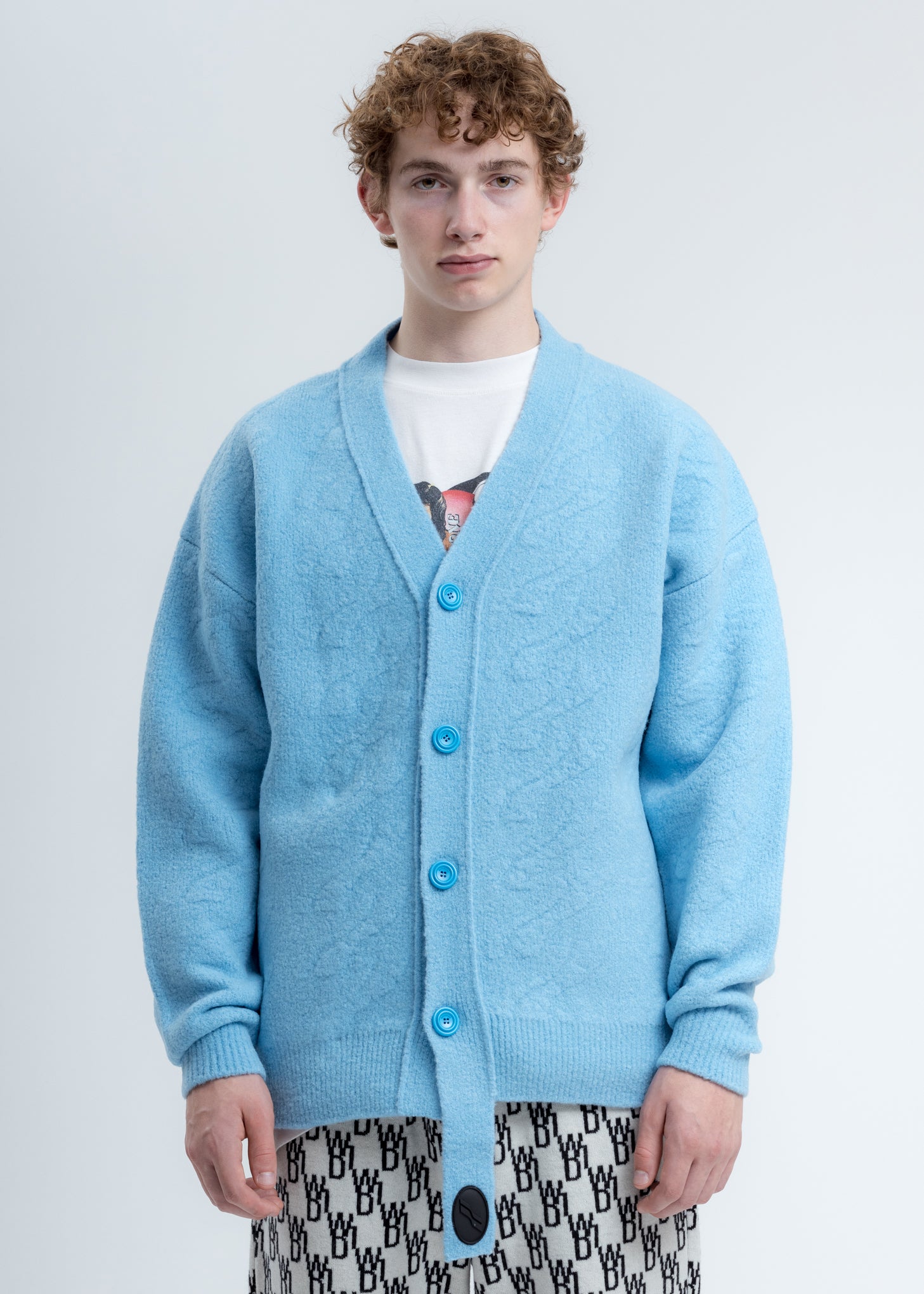 Blue Logo Cable Felted Knit Cardigan – 017 Shop
