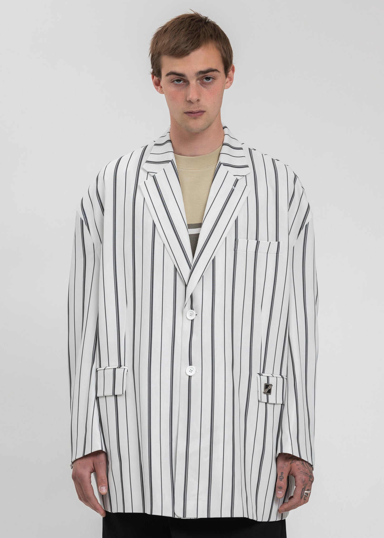 Black And White Stripe Oversized Single Jacket – 017 Shop