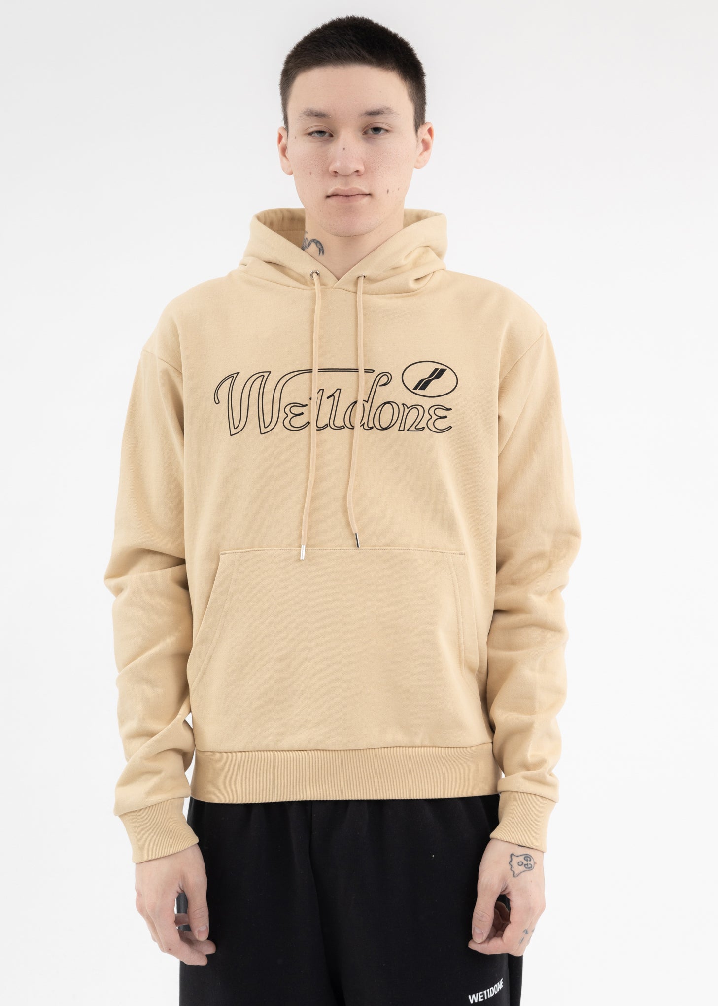 BEIGE CURSIVE LOGO FITTED HOODIE – 017 Shop