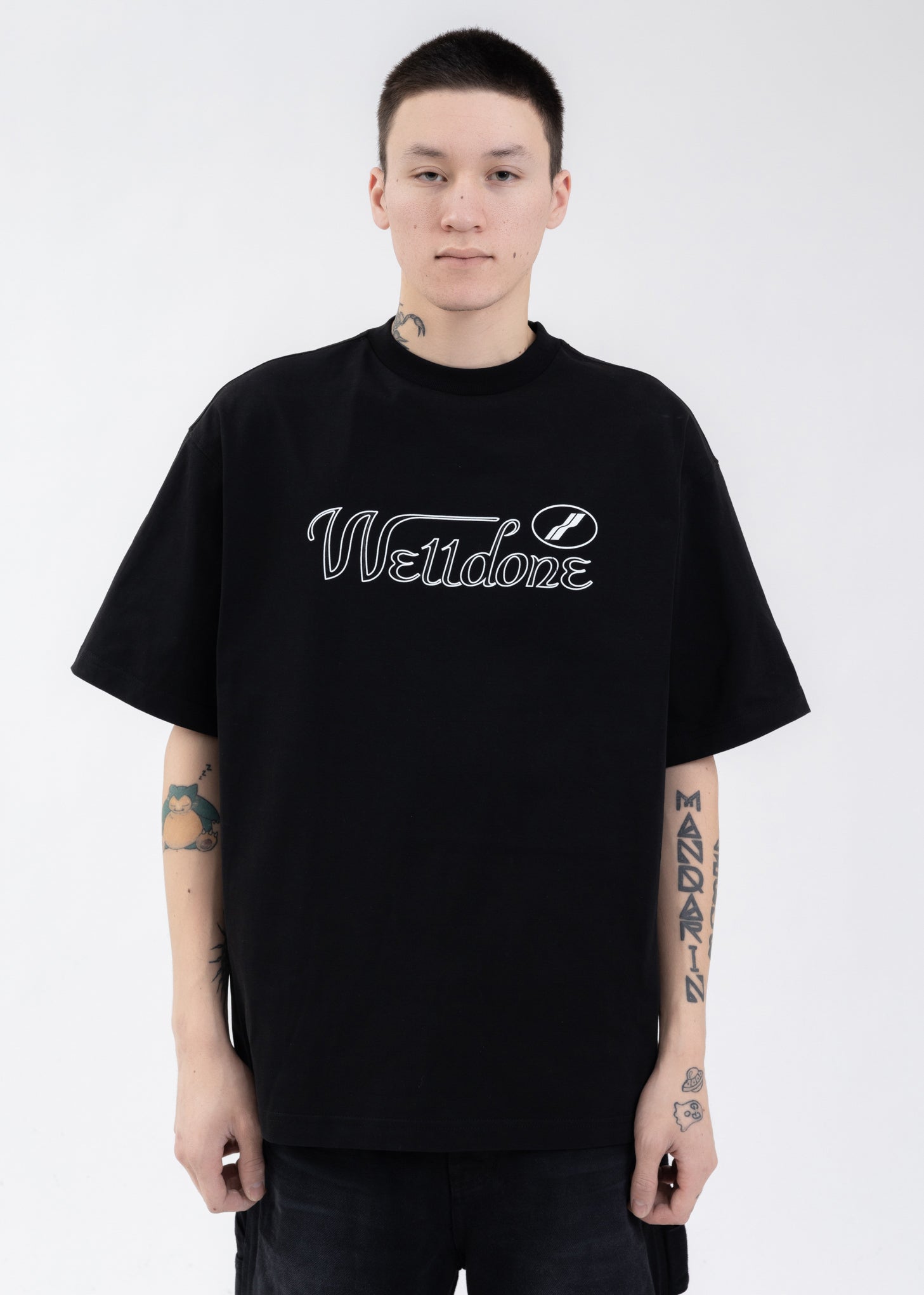 BLACK CURSIVE SYMBOL LOGO LARGE T-SHIRT – 017 Shop