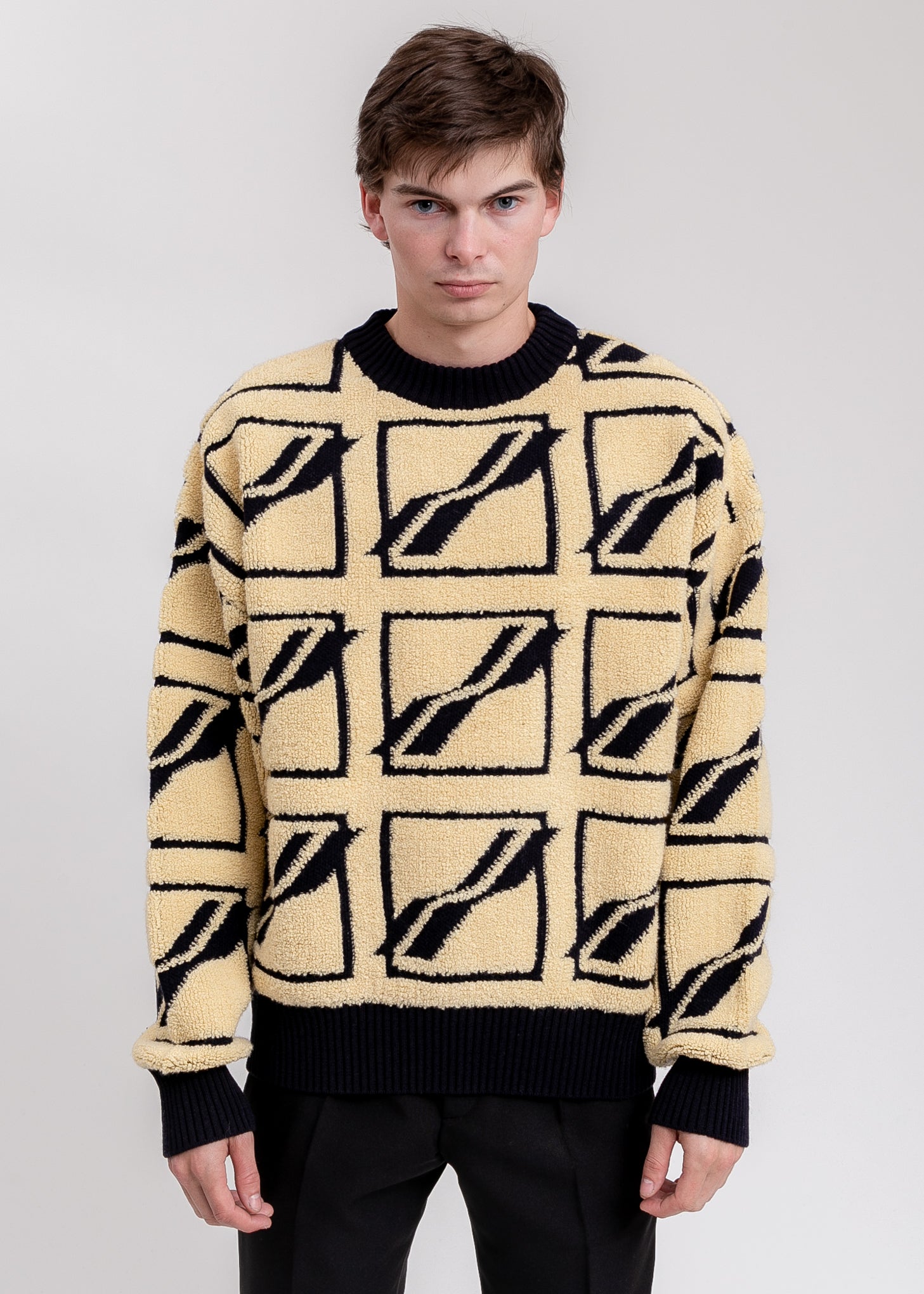 Beige Square Logo All Over Pile Knit Jumper – 017 Shop