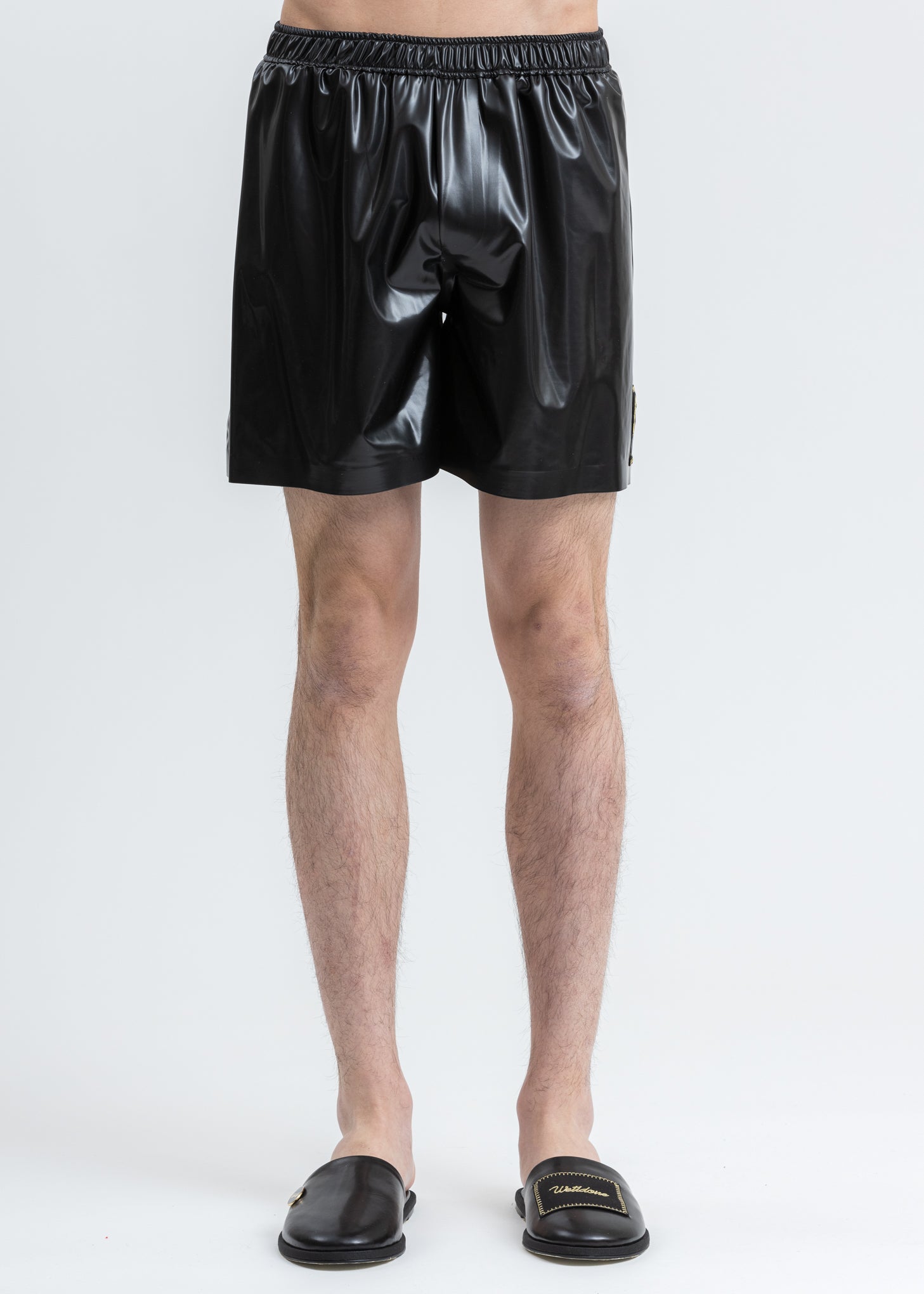 Black Bonded and Latex Textured Shorts – 017 Shop