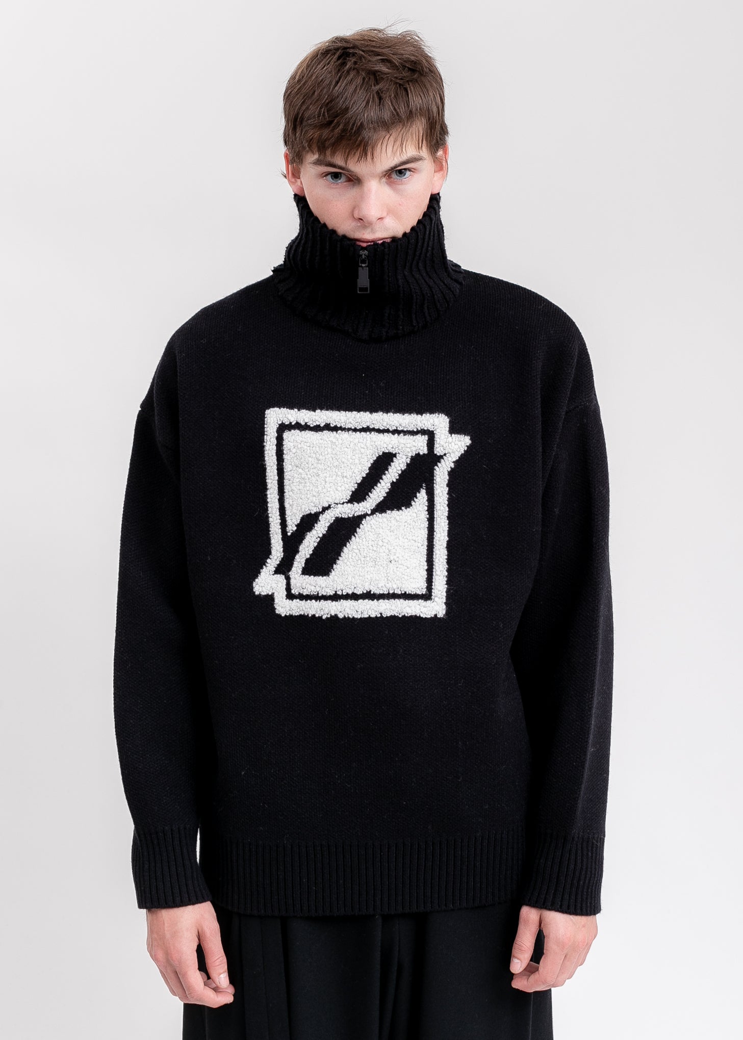 Black Square Logo Pile Knit Jumper – 017 Shop