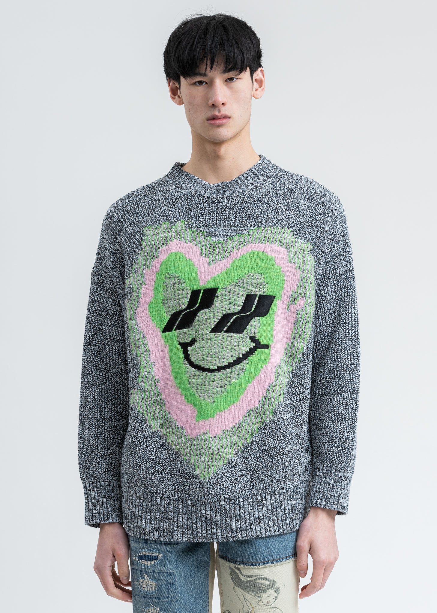 Blue Heart Graphic Jacquard Sweater – 017 Shop