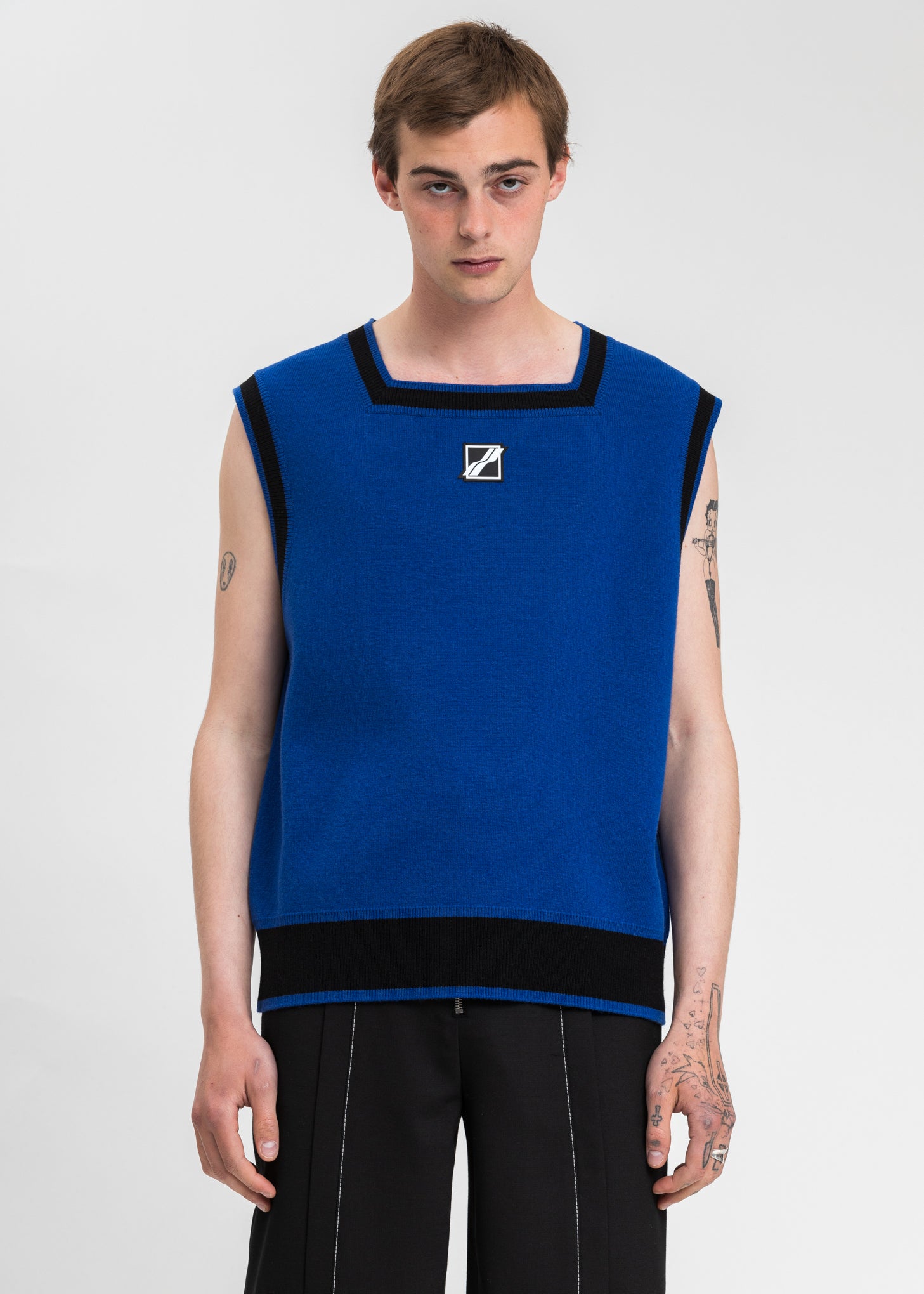 Blue Logo Patched Square Neck Vest – 017 Shop