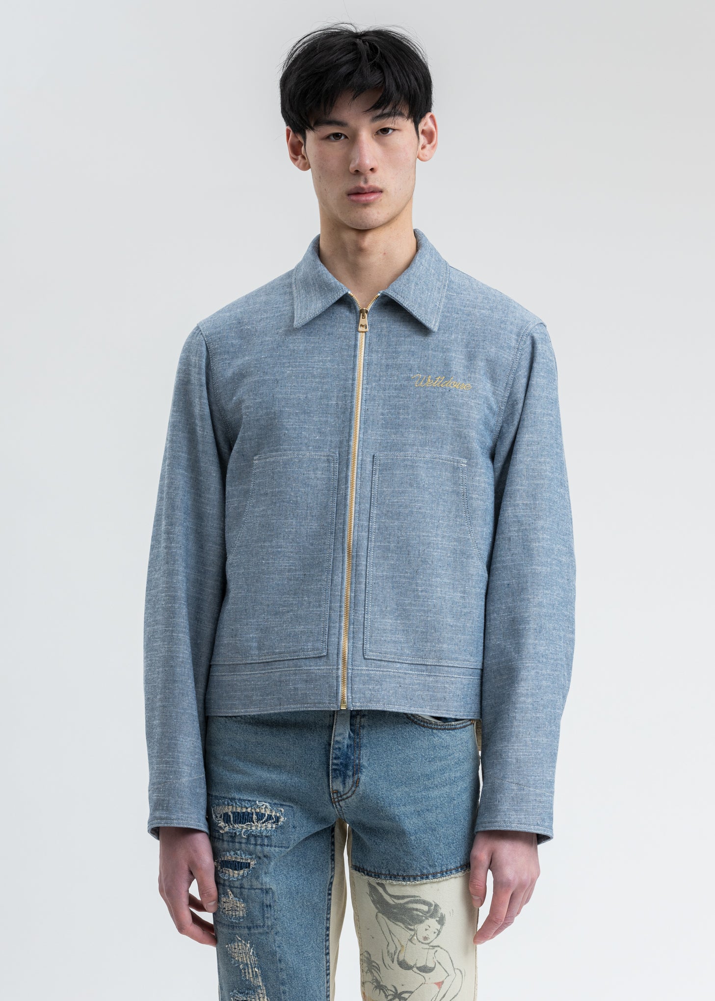 Blue Printed Linen Work Jacket – 017 Shop