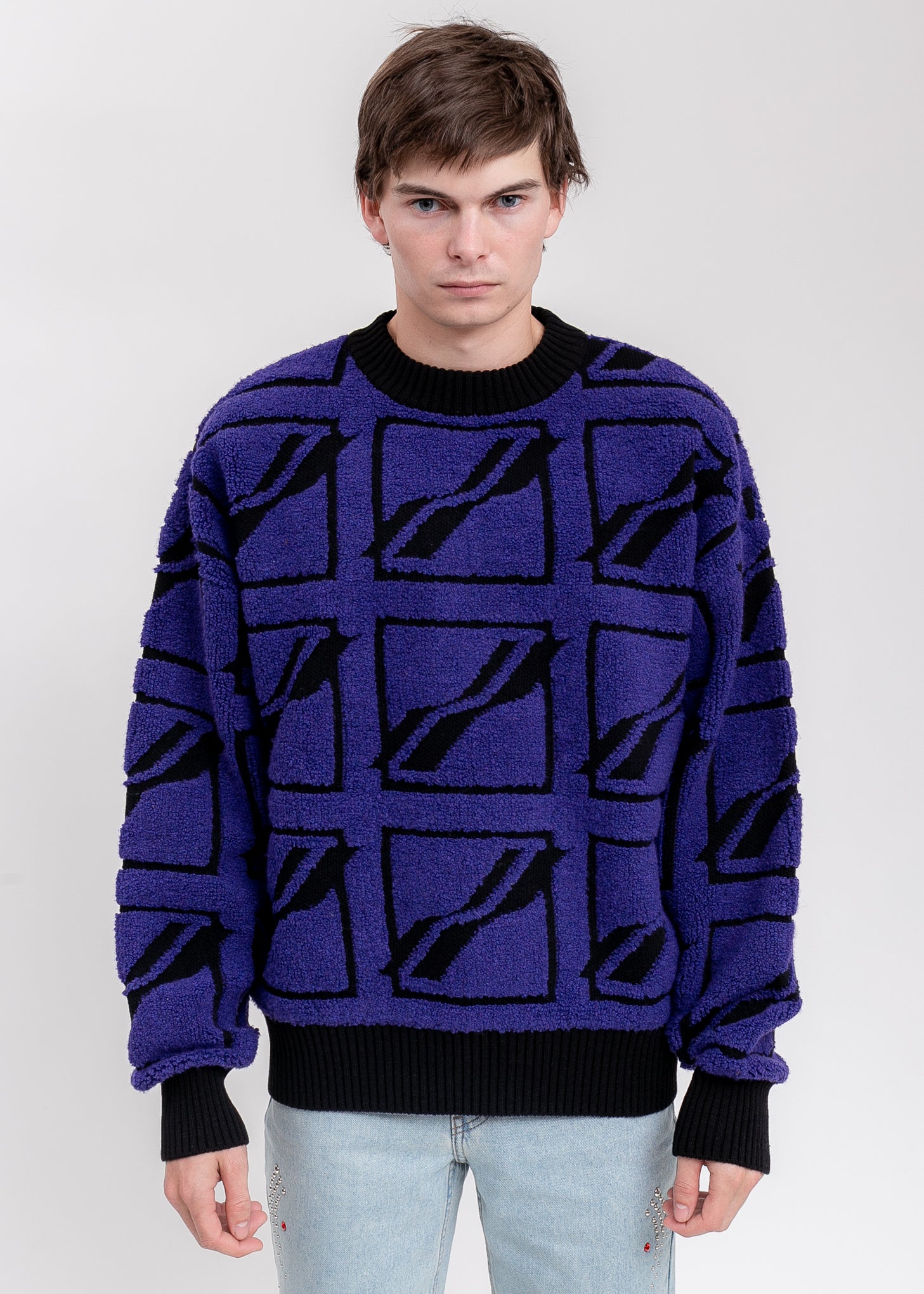 Blue Square Logo All Over Pile Knit Jumper – 017 Shop