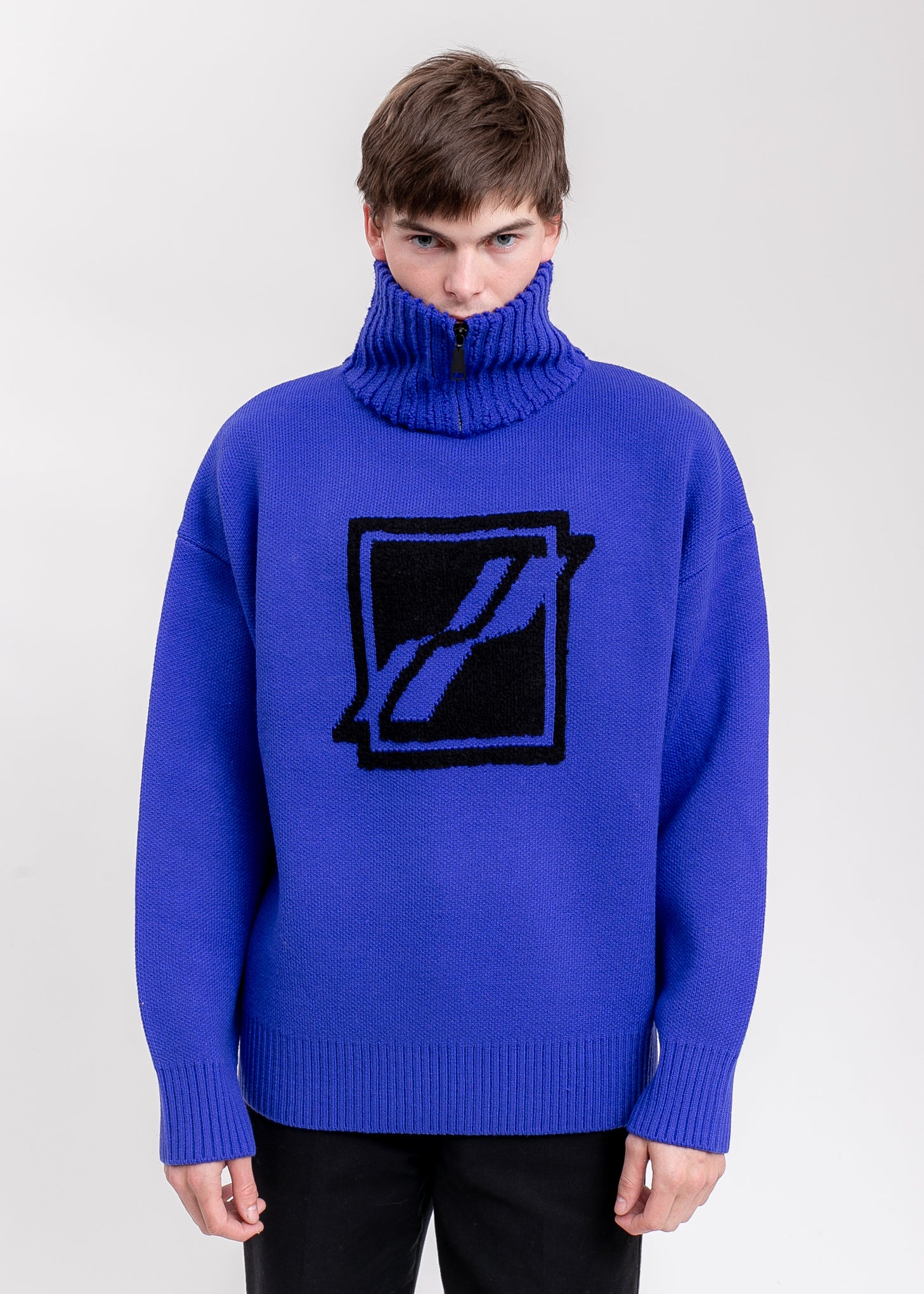 Blue Square Logo Pile Knit Jumper – 017 Shop