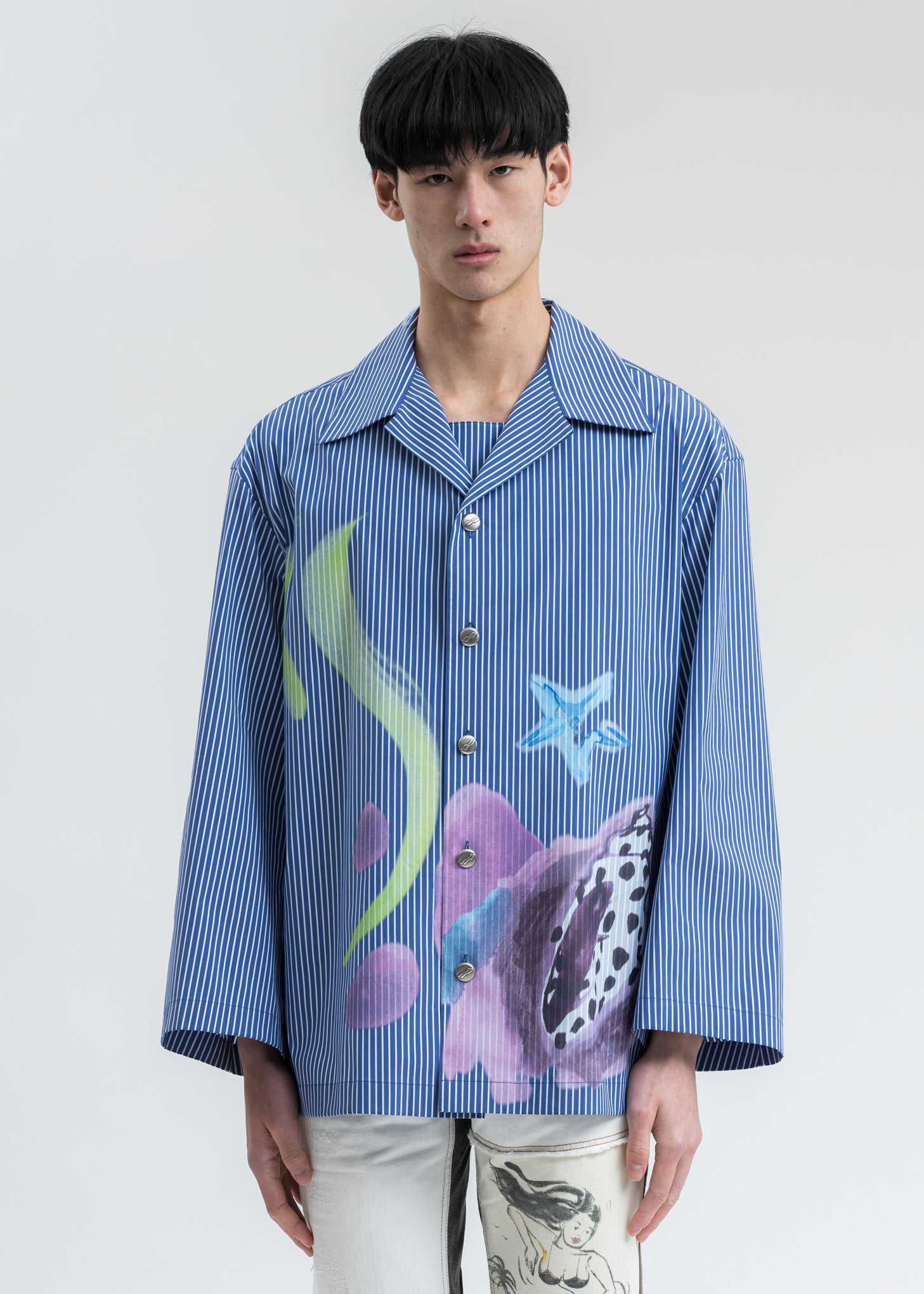 Blue Striped Shell Print Shirt – 017 Shop