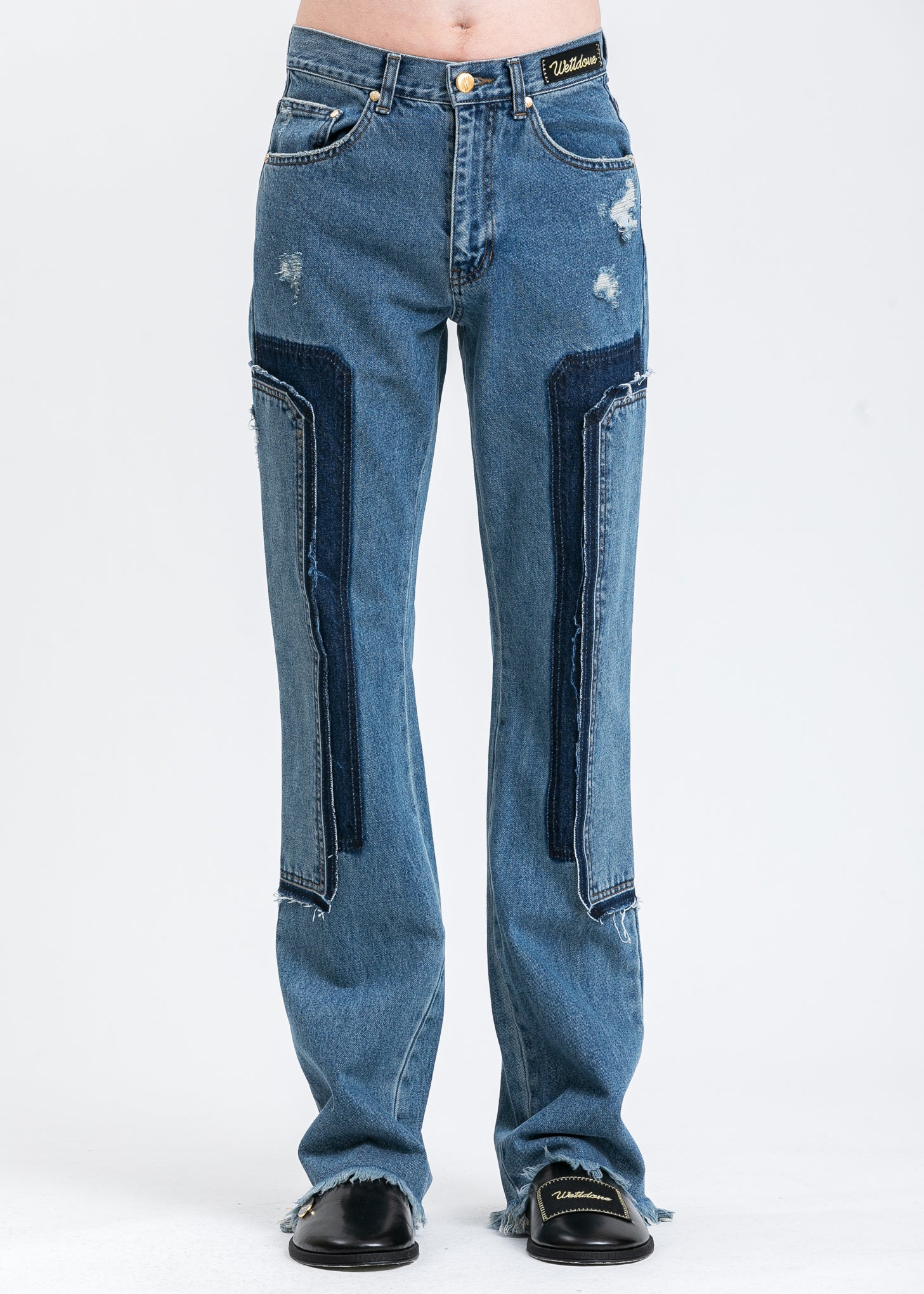 Blue Washed Patch Work Jeans – 017 Shop