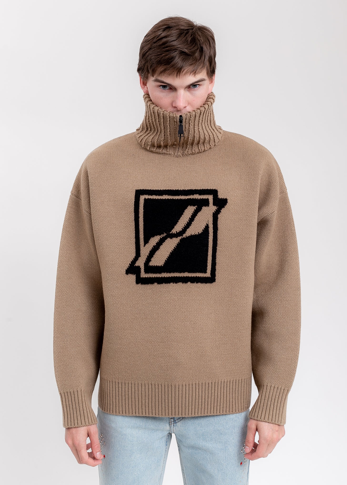 Brown Square Logo Pile Knit Jumper – 017 Shop