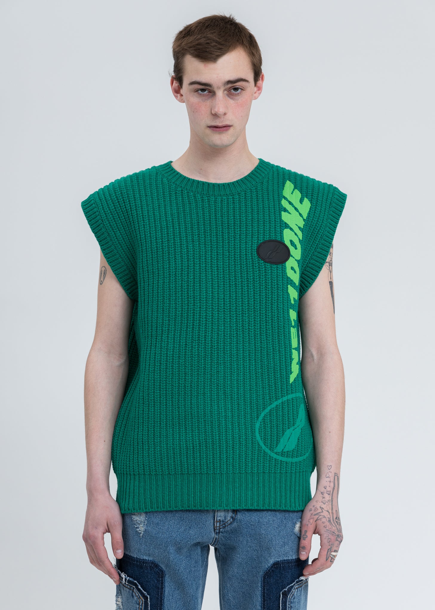 Green Multi Logo Square Knit Vest – 017 Shop