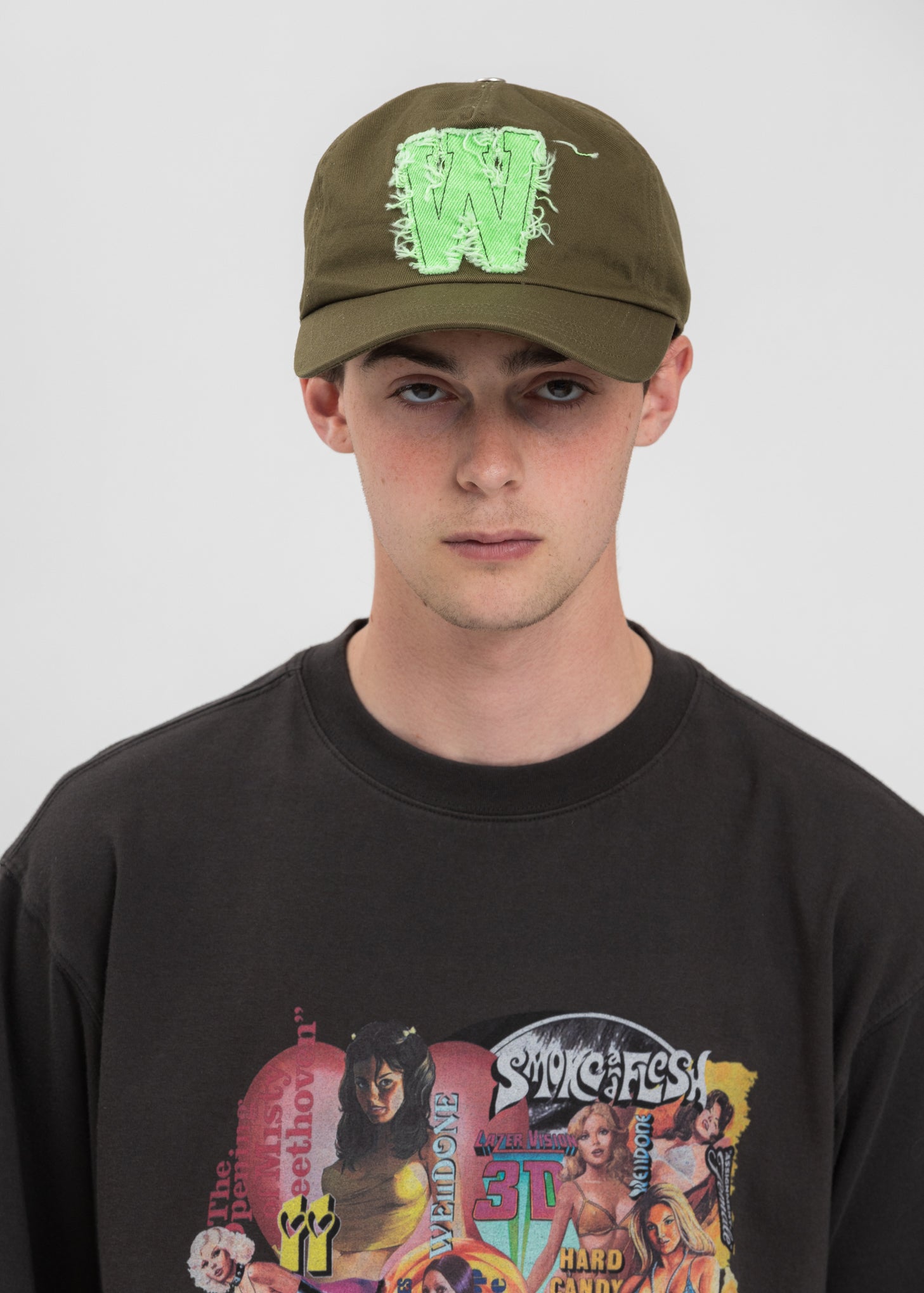 Khaki Neon Patch Embroidered Cap – 017 Shop