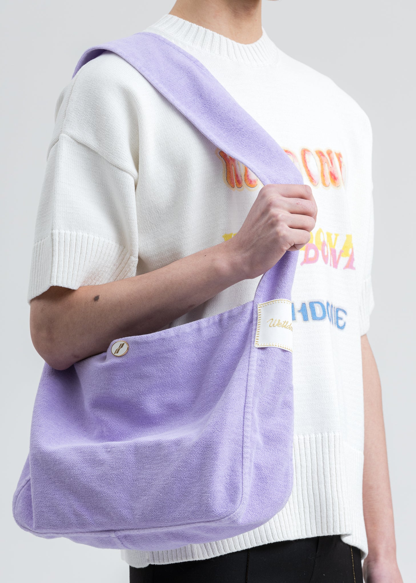 Purple Embroidery Logo Cotton Cross Bag – 017 Shop