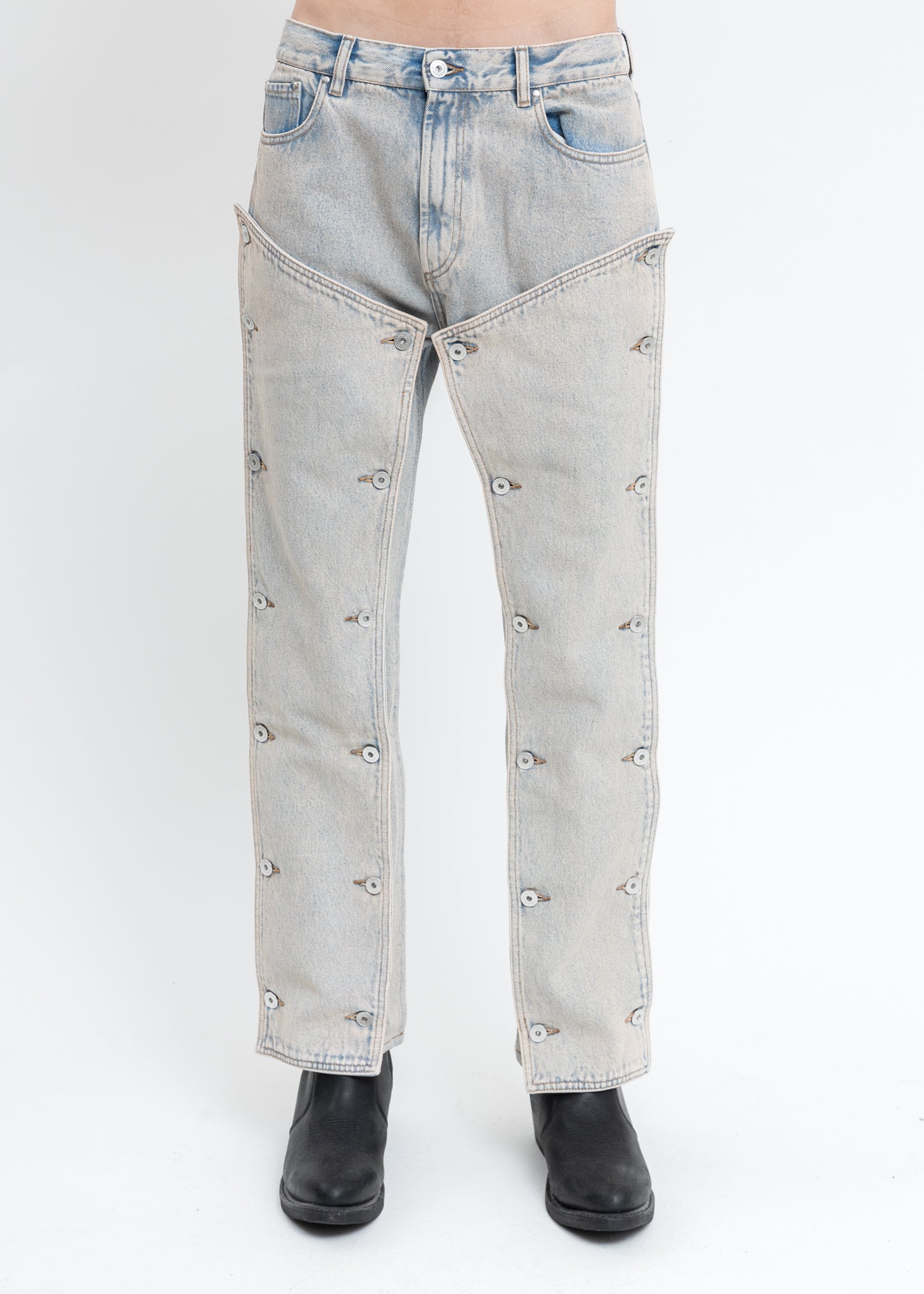 Ice Blue Button Panel Jeans – 017 Shop