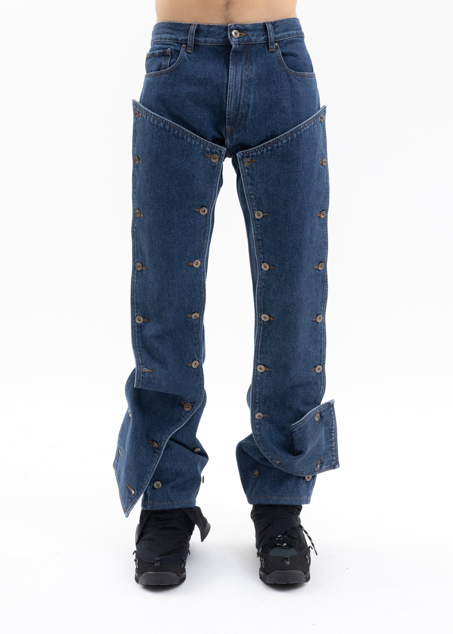 NAVY CLASSIC BUTTON PANEL JEANS – 017 Shop