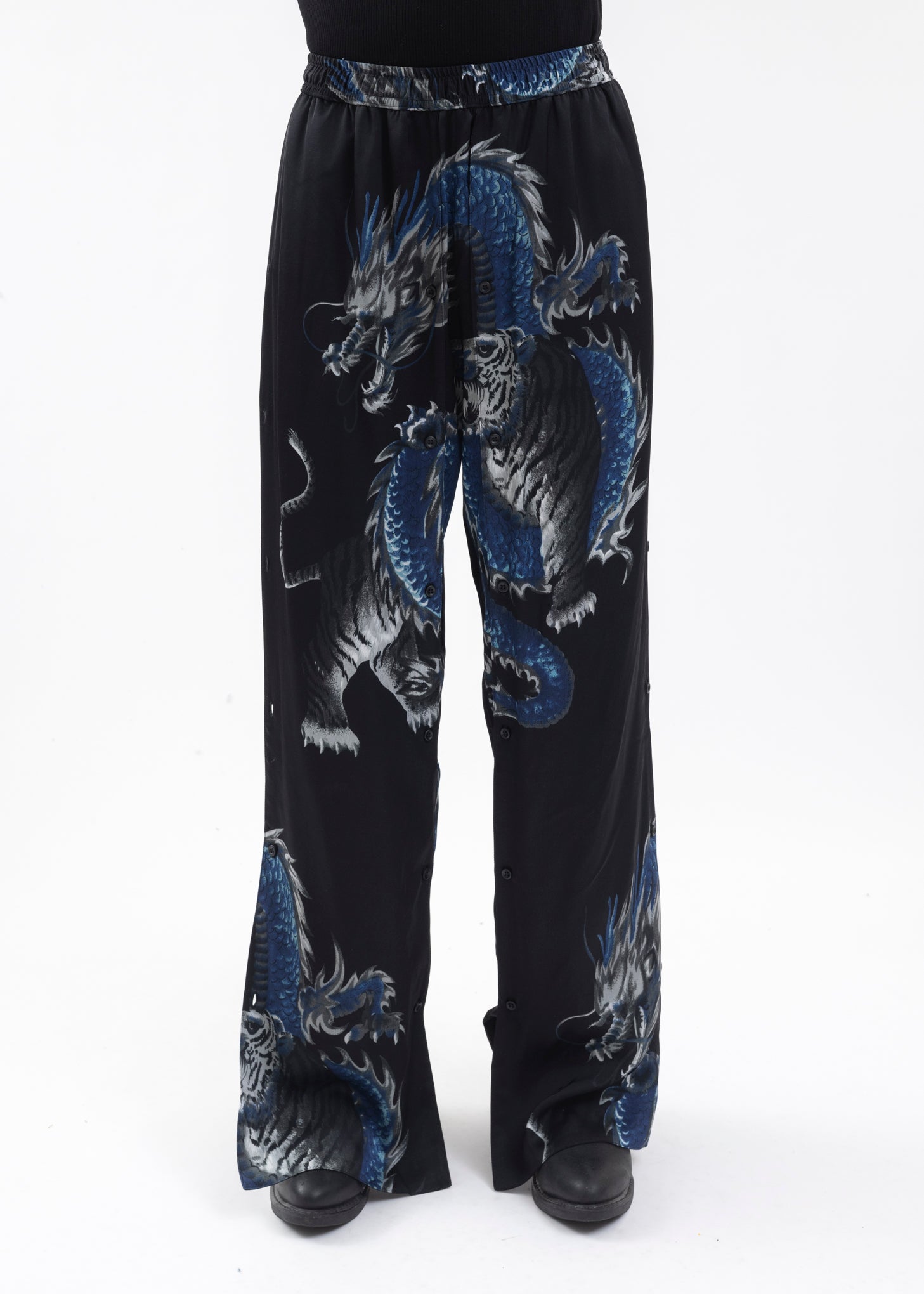 BLACK BUTTON PANEL DRAGON TRACK PANTS – 017 Shop