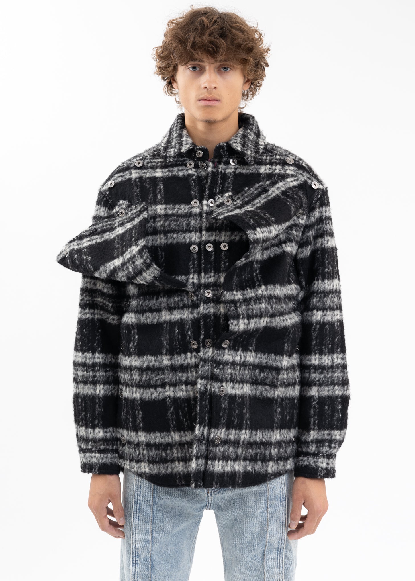 BLACK / WHITE CHECK BUTTON PANEL JACKET – 017 Shop