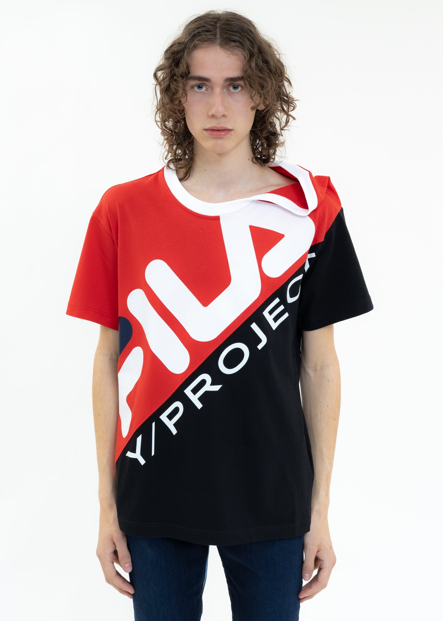 Red And Black Y/PROJECT X FILA CLIP SHOULDER T-Shirt – 017 Shop