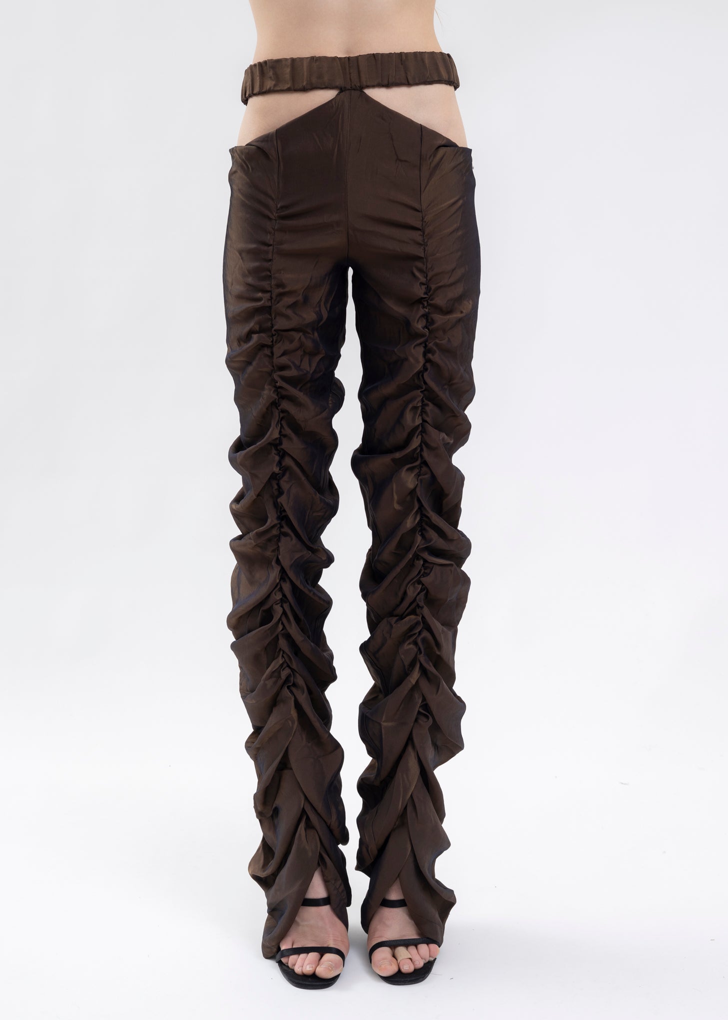METALLIC CHOCOLATE PLEATED CUT-OUT PANTS – 017 Shop