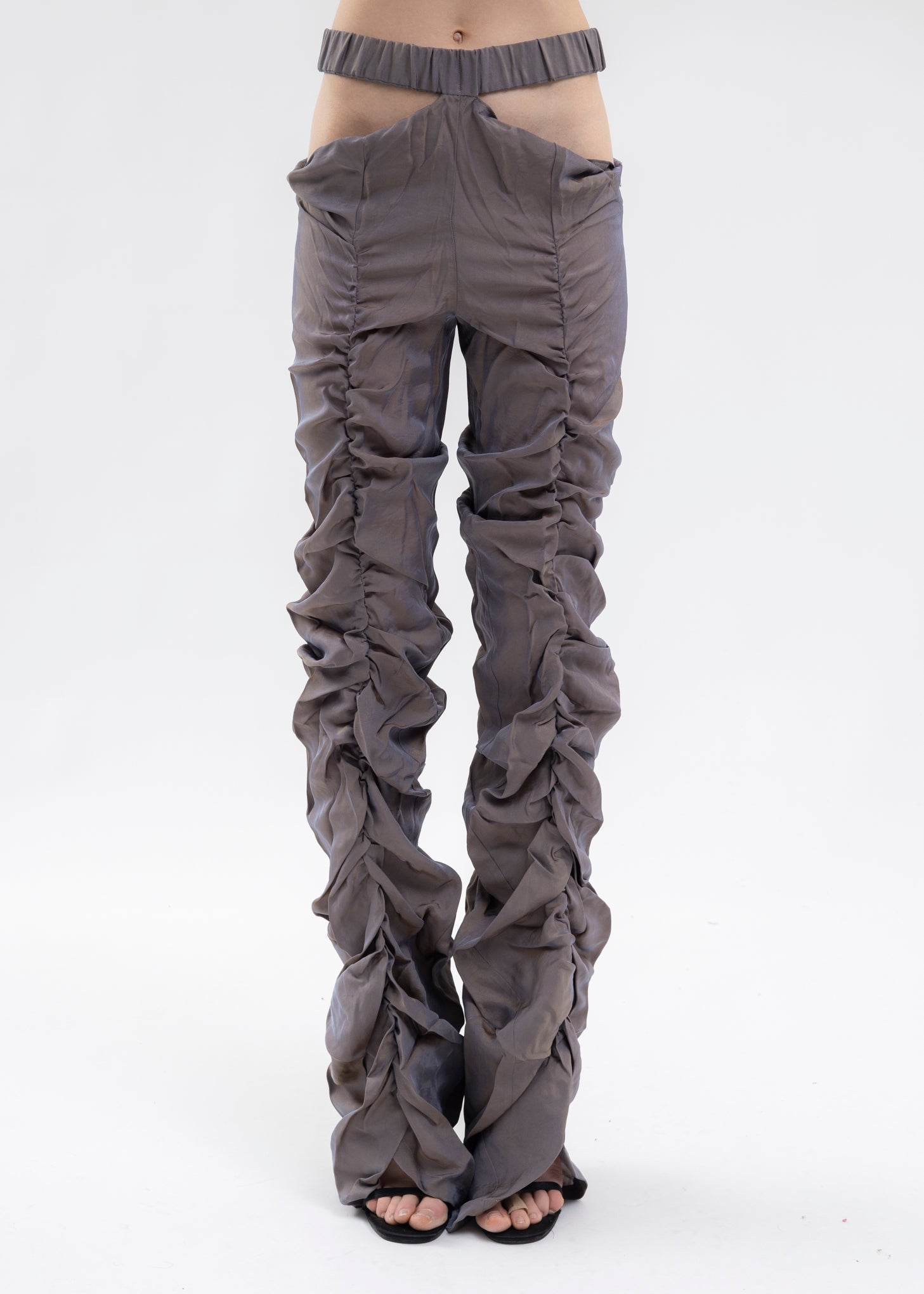 METALLIC LILAC PLEATED CUT-OUT PANTS – 017 Shop