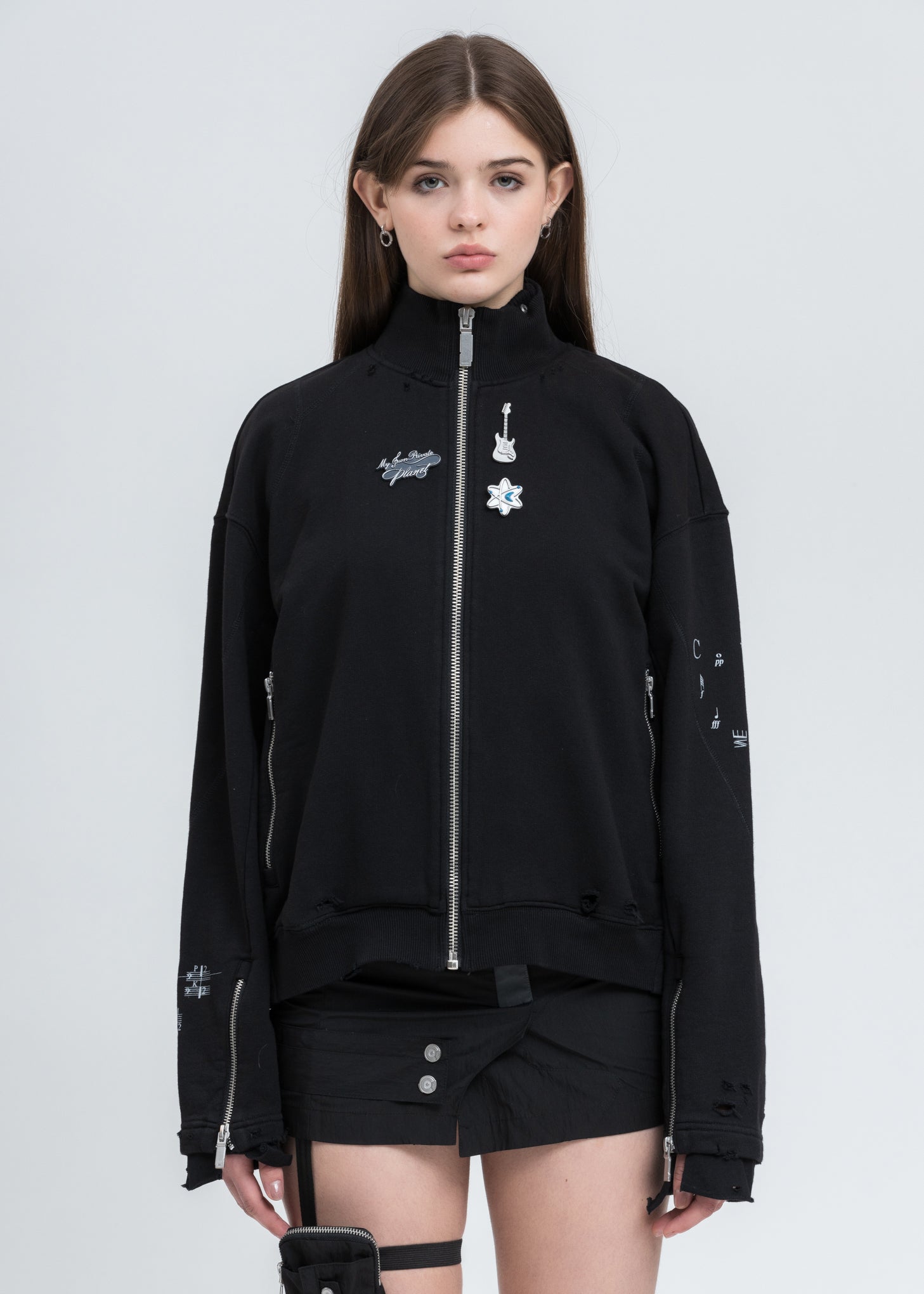 Black Distressed Zip Up Short Jacket – 017 Shop
