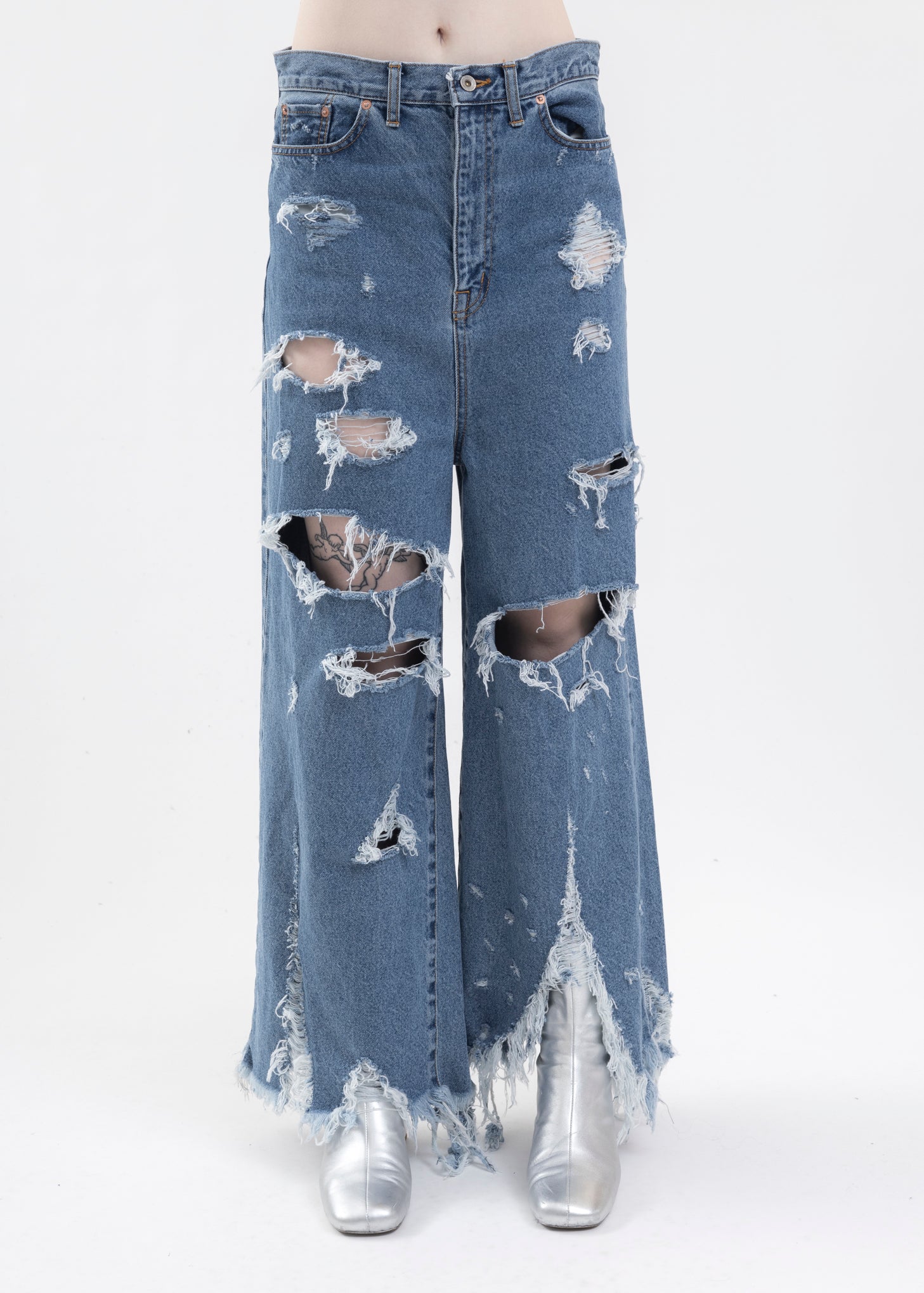 INDIGO DESTROYED DENIM PANTS – 017 Shop