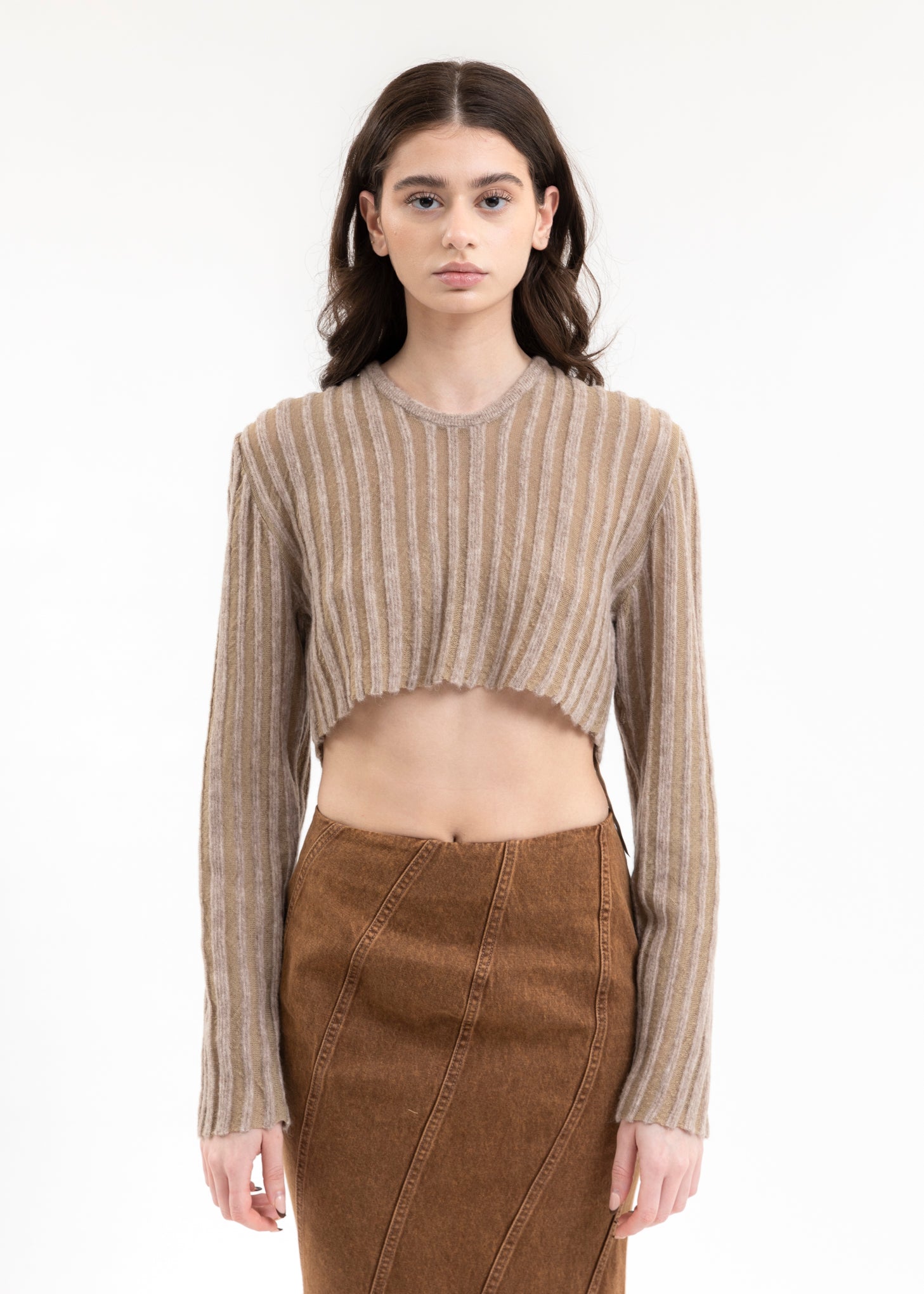 Beige Stripe Knit Top – 017 Shop