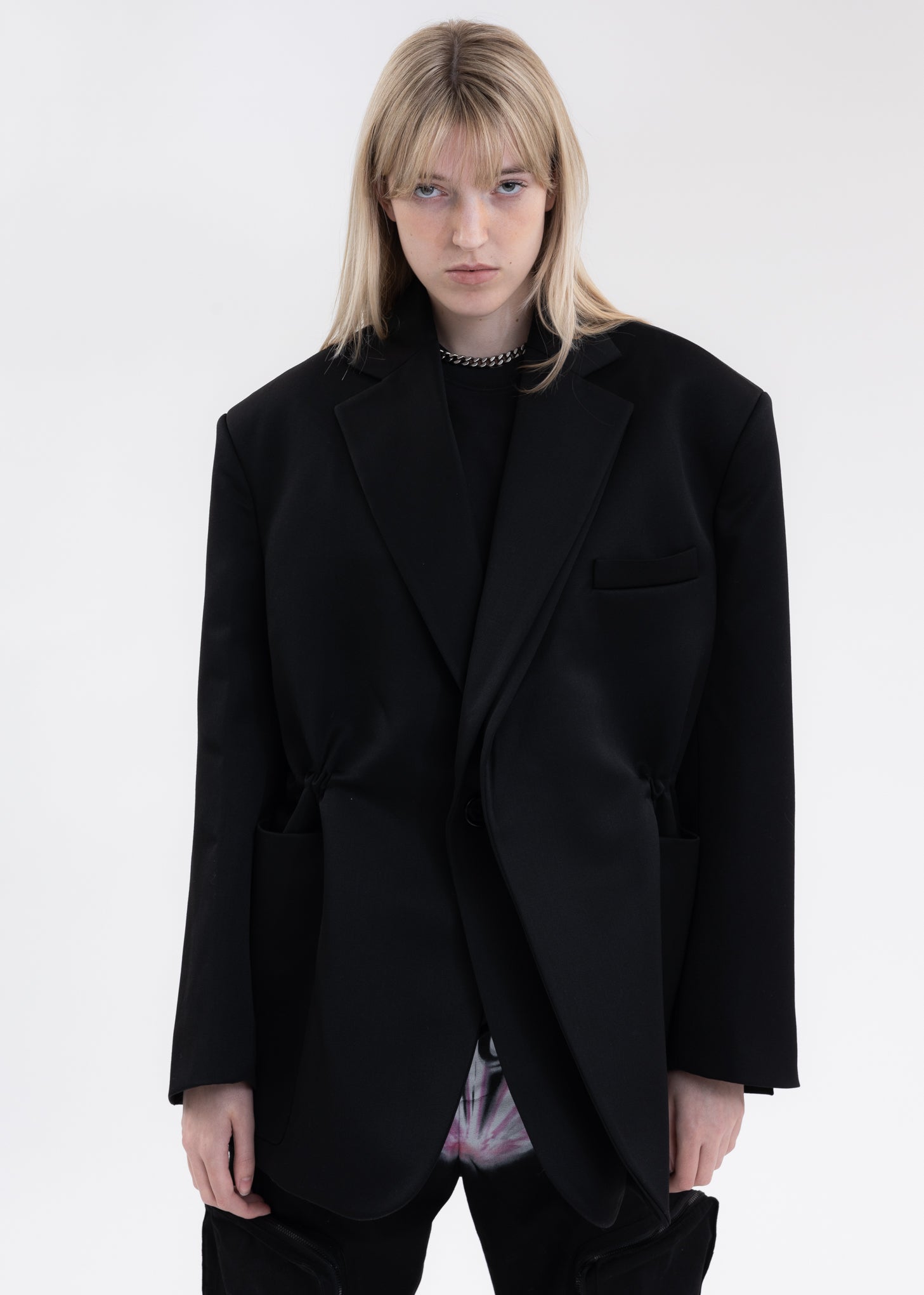 BLACK WAIST STRING JACKET WITH BACK LOGO PRINT – 017 Shop