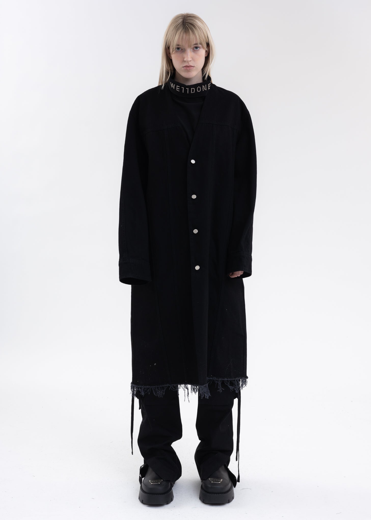 WASH BLACK LONG DENIM TRUCKER JACKET – 017 Shop