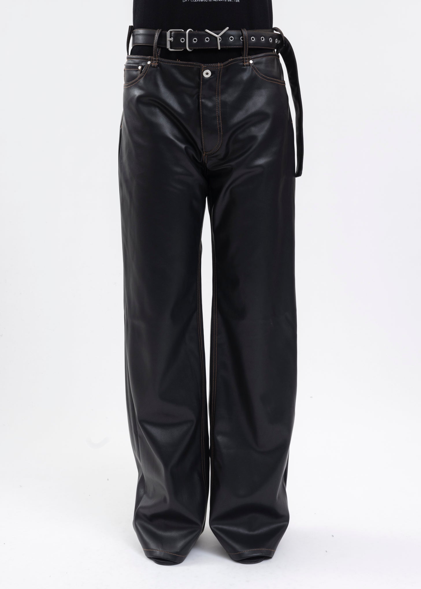 BLACK Y BELT LEATHER PANTS – 017 Shop