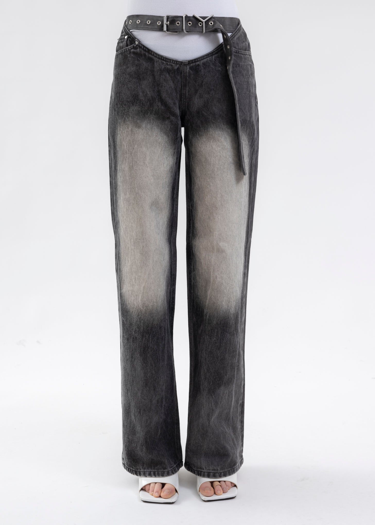 FADED BLACK Y BELT ARC JEANS – 017 Shop