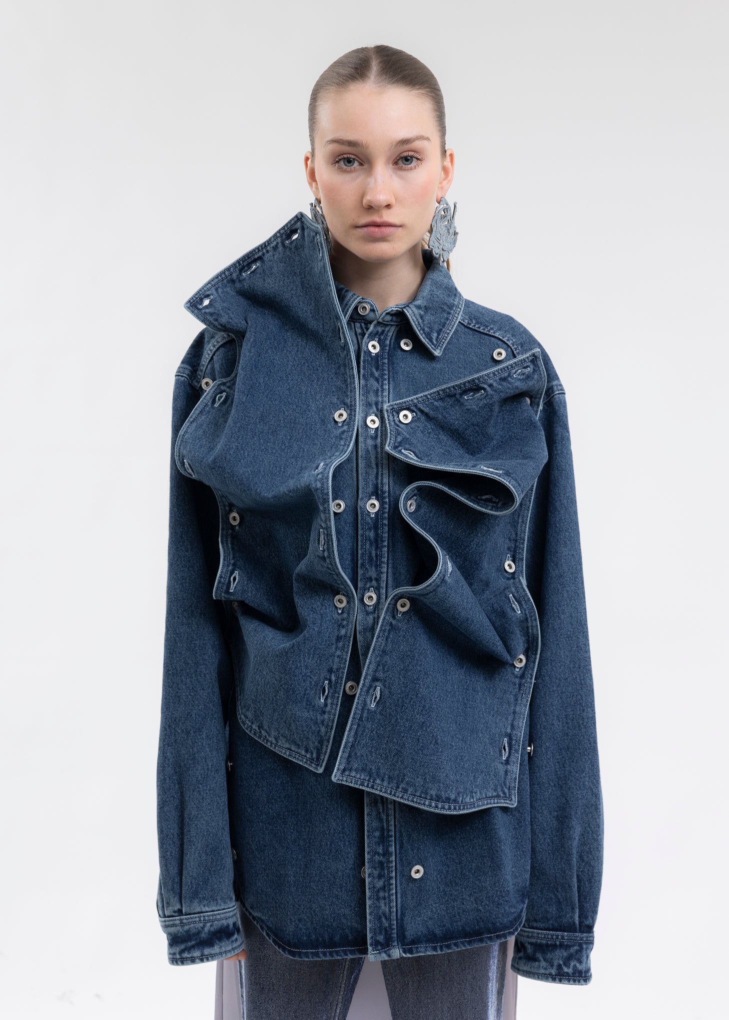 NAVY CLASSIC BUTTON PANEL DENIM SHIRT – 017 Shop