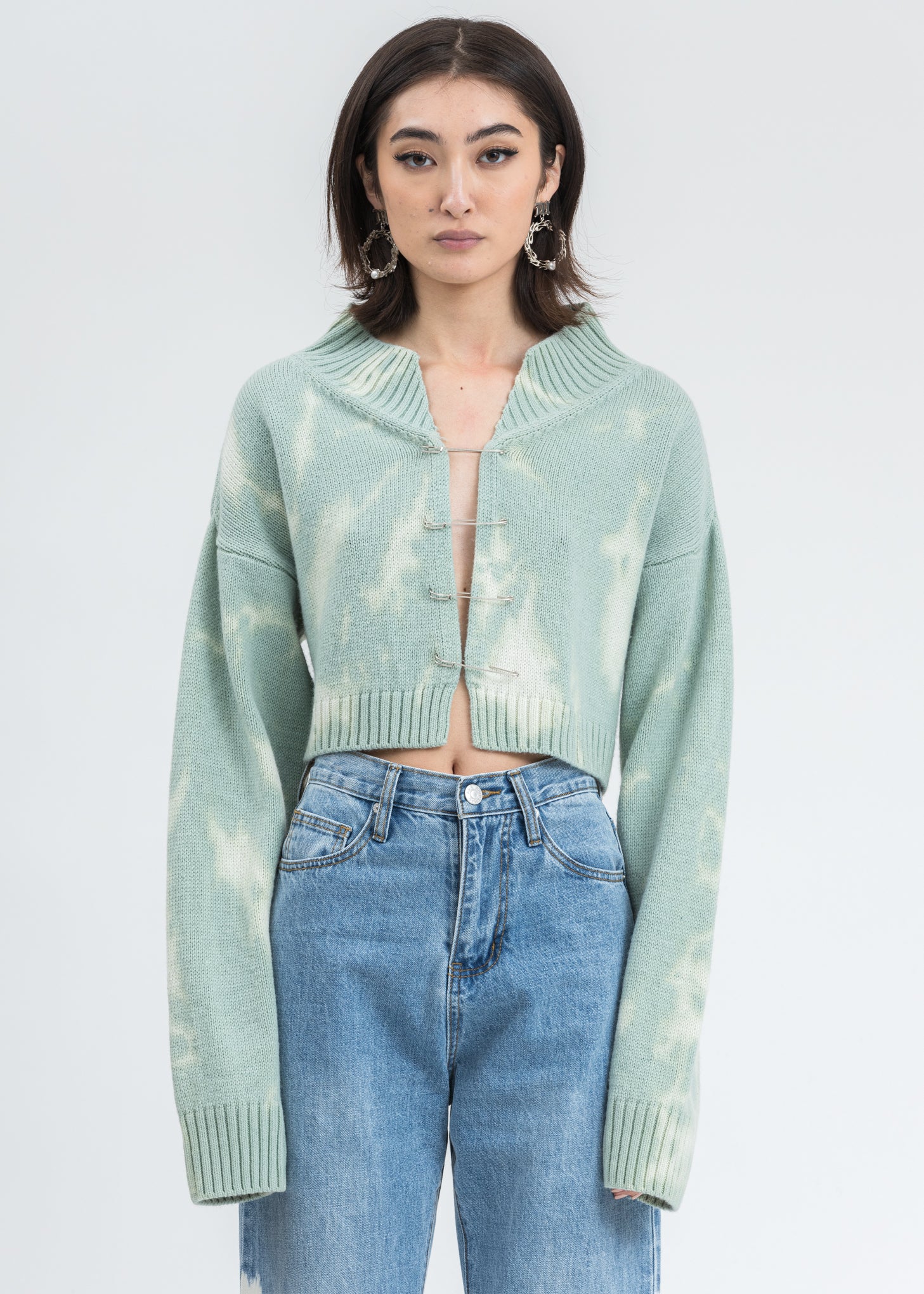 Mint Green Tie Dye Knit Safety Pin Sweater – 017 Shop
