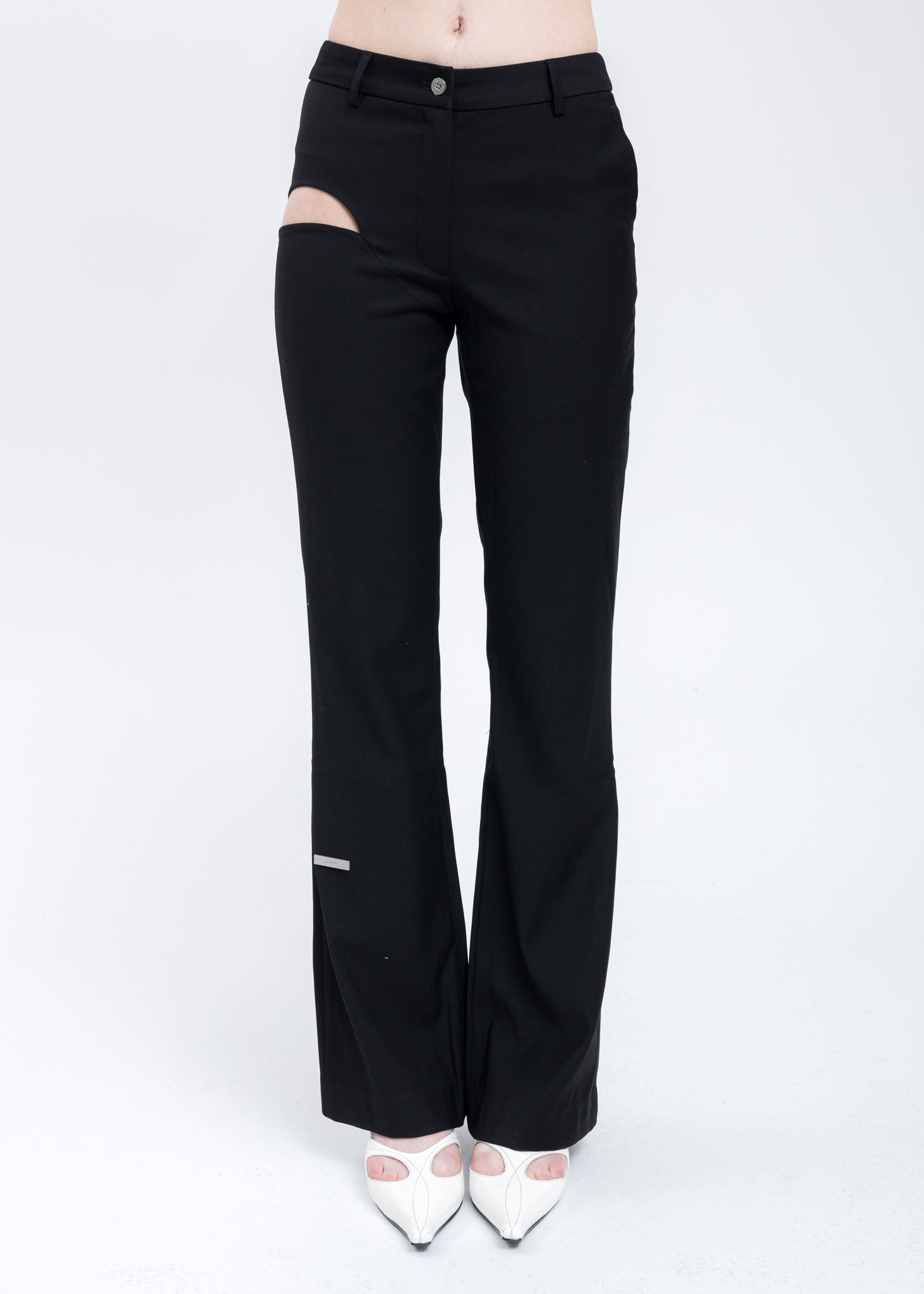 Black Hollowed-Up Flared Structured Trousers – 017 Shop