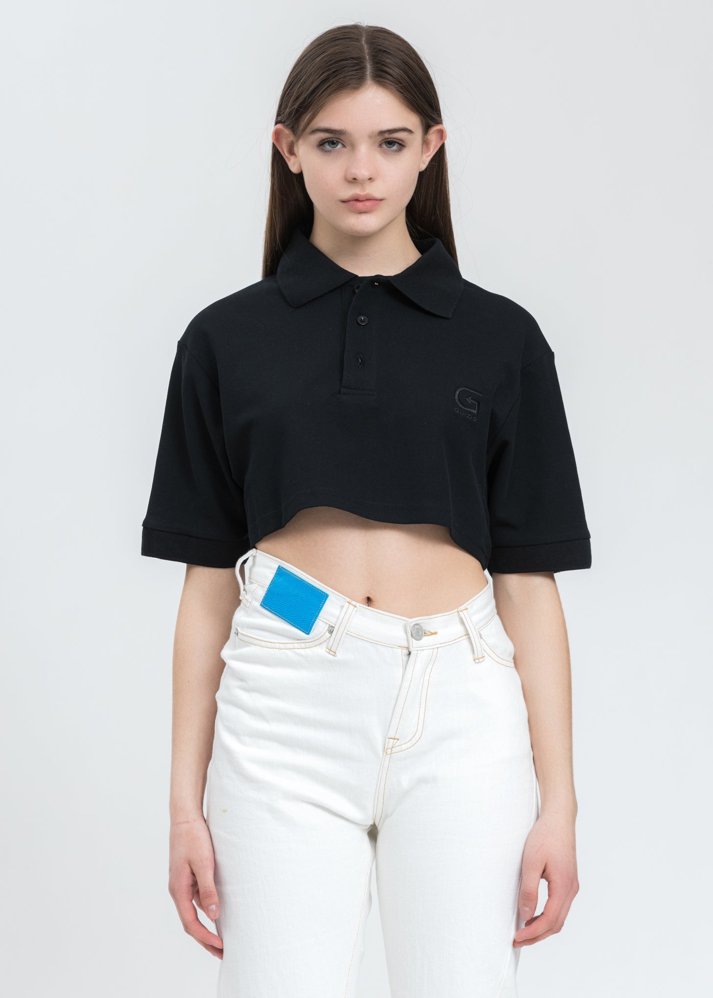 Black Cropped Polo Shirt – 017 Shop