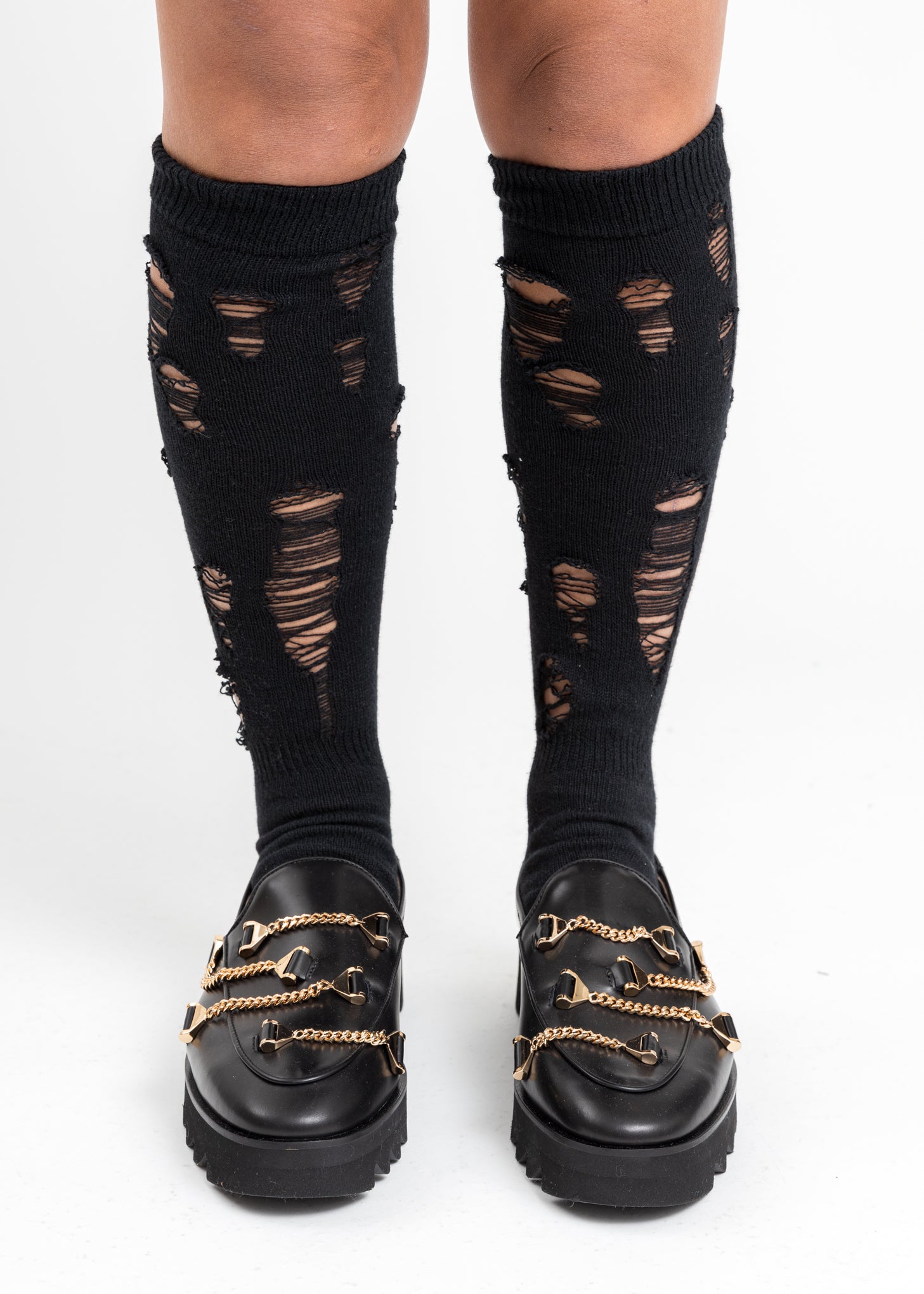 Black Damaged High Socks – 017 Shop