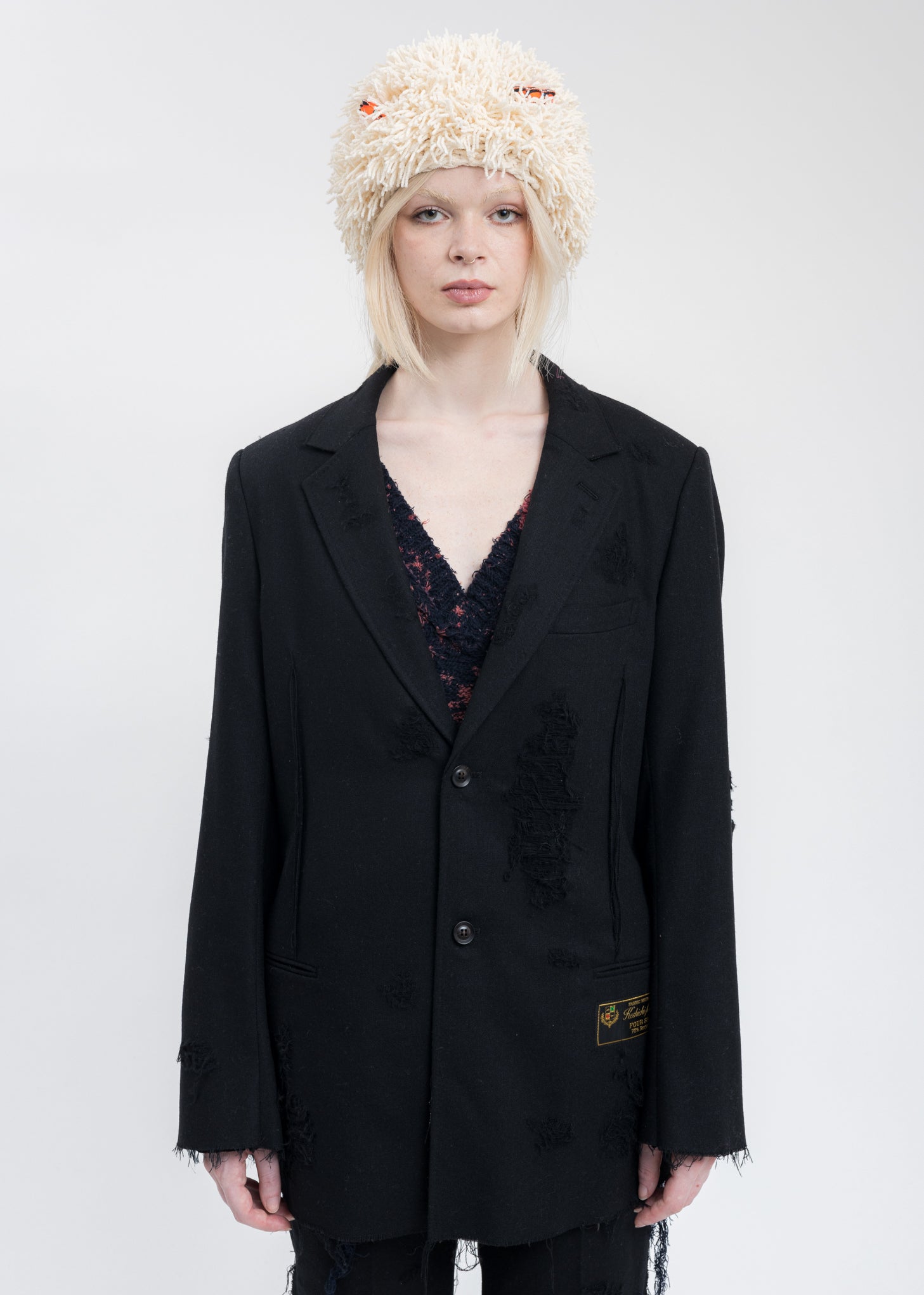 Black RECYCLE WOOL DAMAGED Jacket – 017 Shop