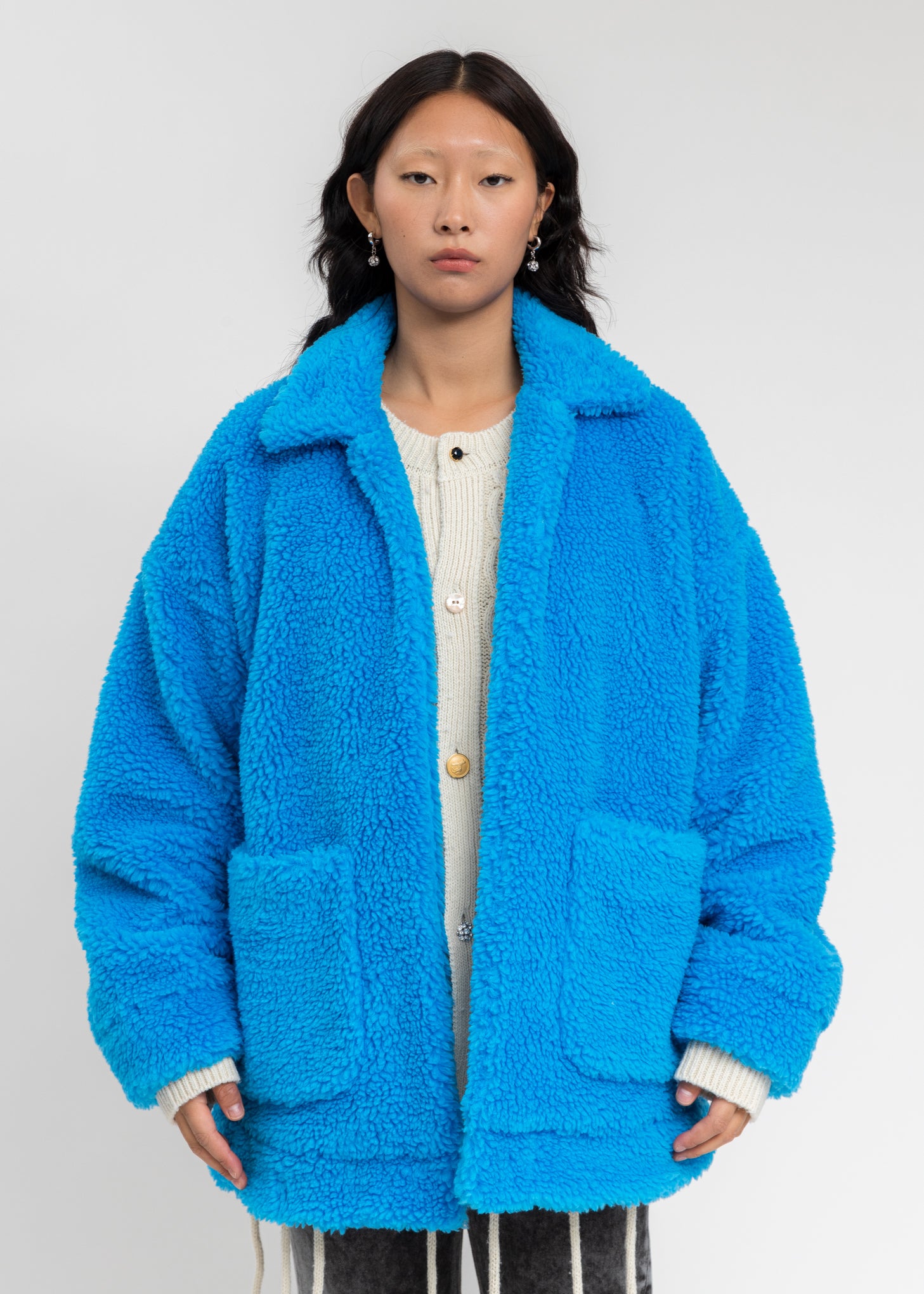 Blue Hand-Painted Recycle Fur Jacket – 017 Shop