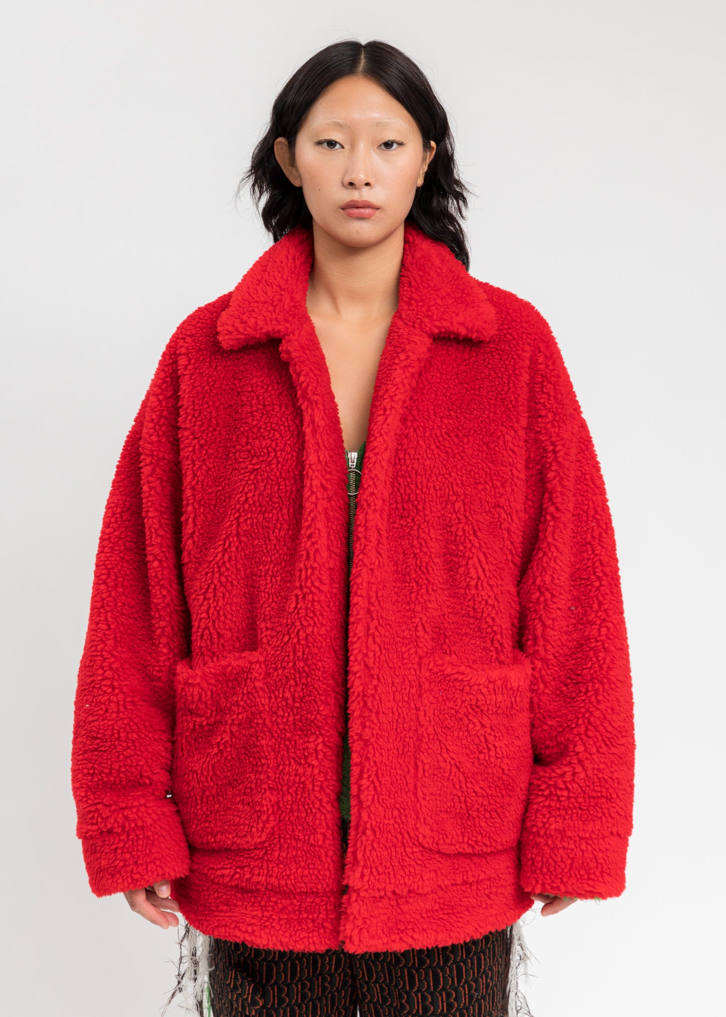 Red Hand-Painted Recycle Fur Jacket – 017 Shop